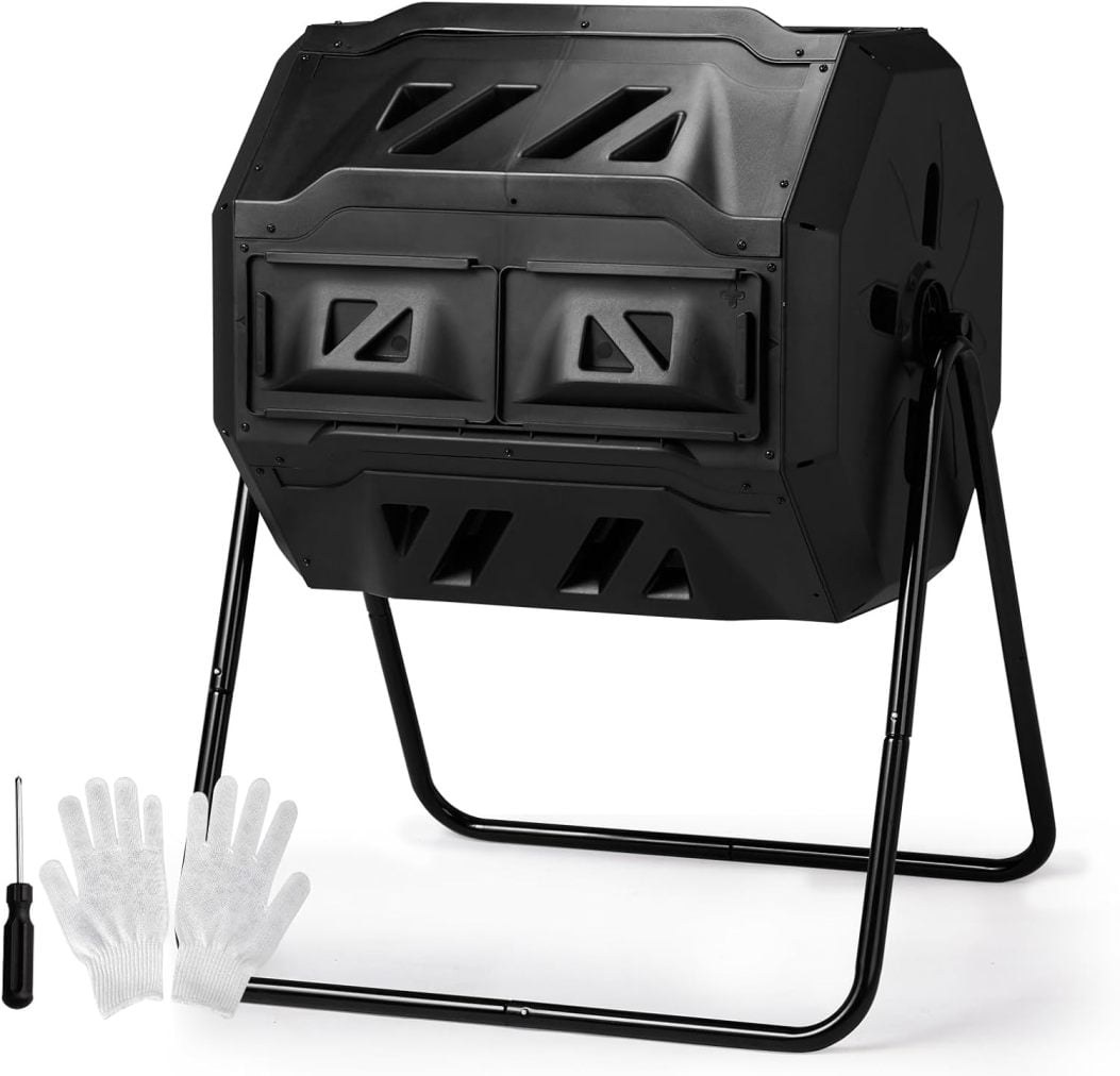42 Gallon Dual Chamber Outdoor Compost Tumbler,Large Compost Tumbler ...