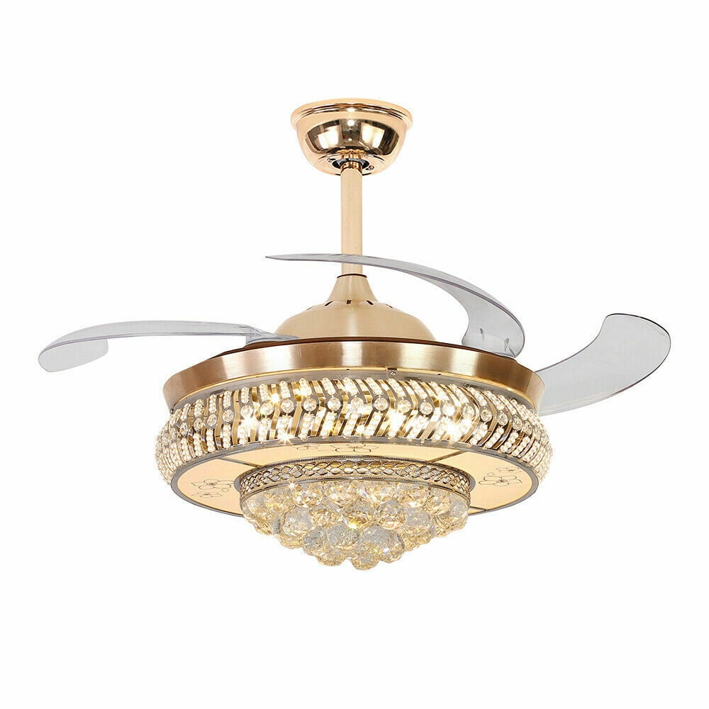 42" Gold Crystal Ceiling Fan Invisible Fan Light 3 Speeds LED ...