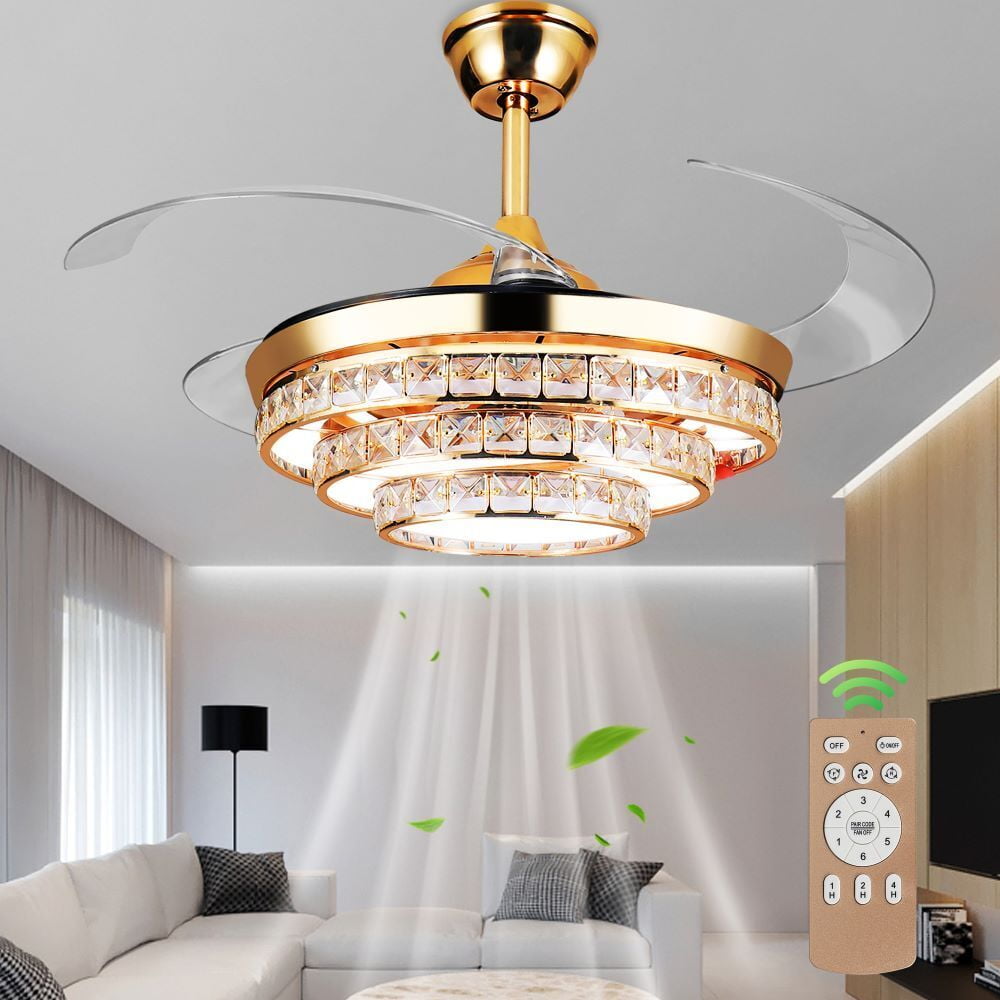 42''Gold Crystal Ceiling Fans with Lights, Modern Ceiling Fan Lights ...