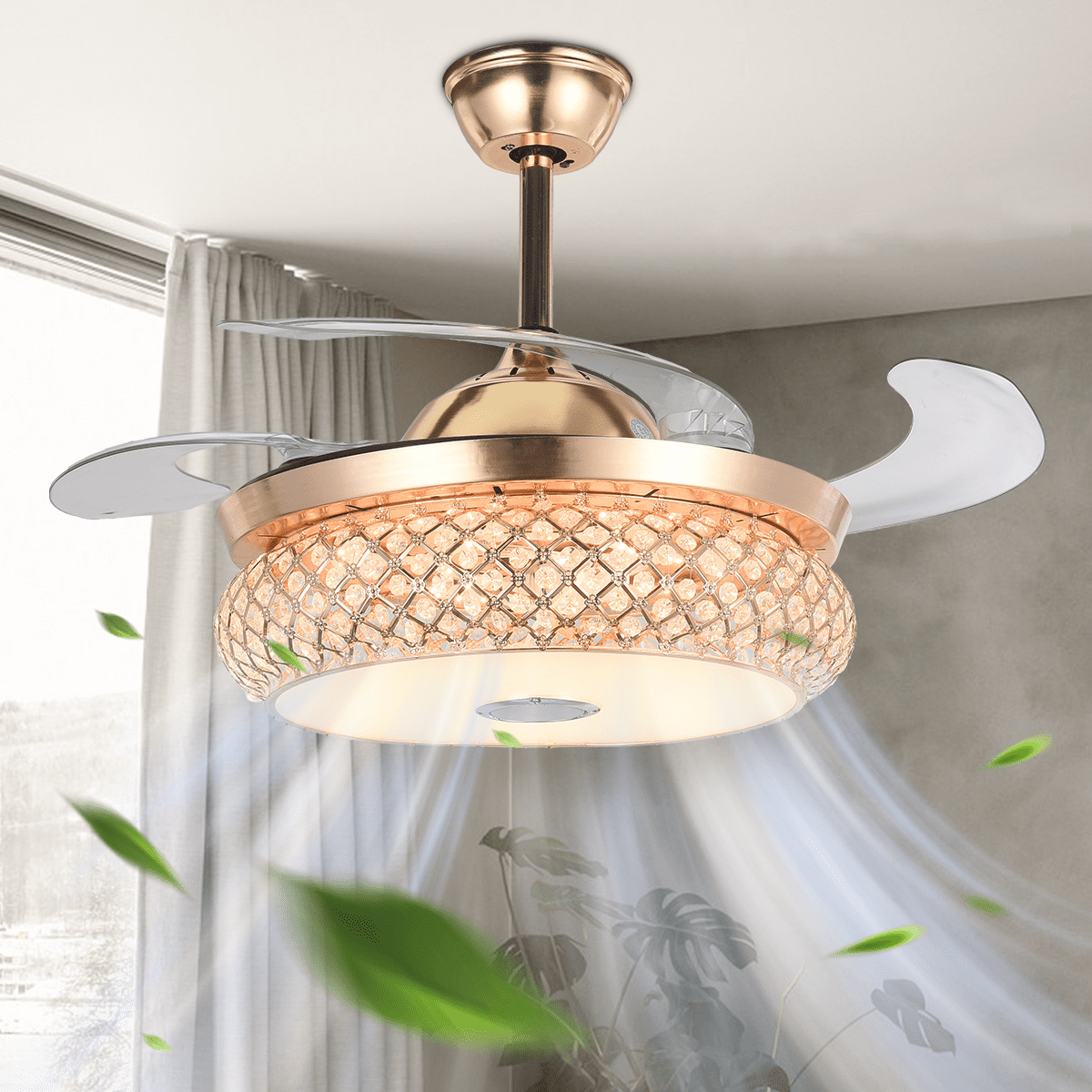 42" Golden Smart Invisible Ceiling Fan with Color Changing LED Lights ...