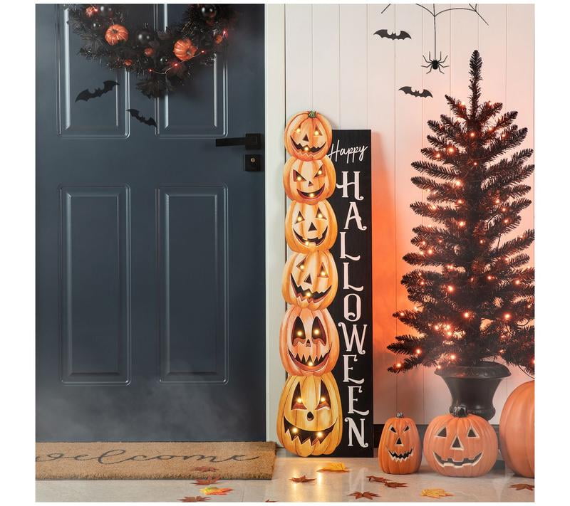 42"H Lighted Halloween Stacked Pumpkins Porch Sign - Walmart.com