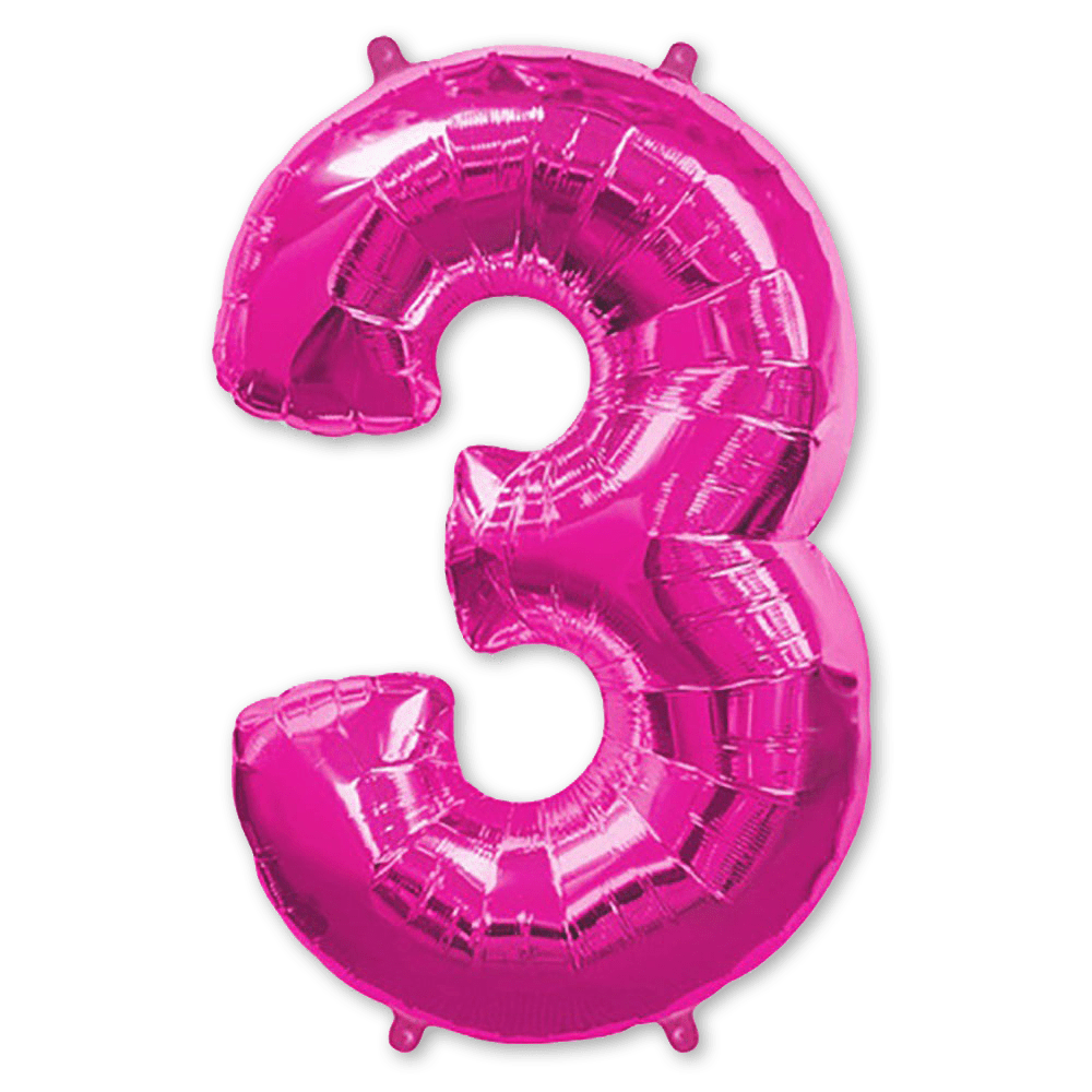 42" Hot Pink Number 3 Three Foil Mylar Balloons (Pack of 1) - Birthday ...