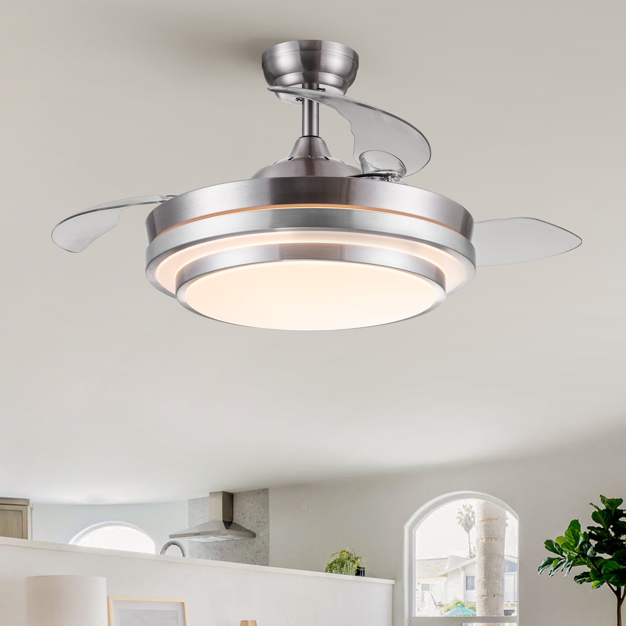 42 In. Retractable Ceiling Fan with Remote Control,Brushed Nickel Abs ...