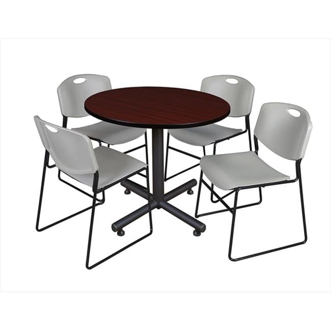 42 In. Round Laminate Table- Mahogany & Kobe Base With 4 Zeng Stacker ...
