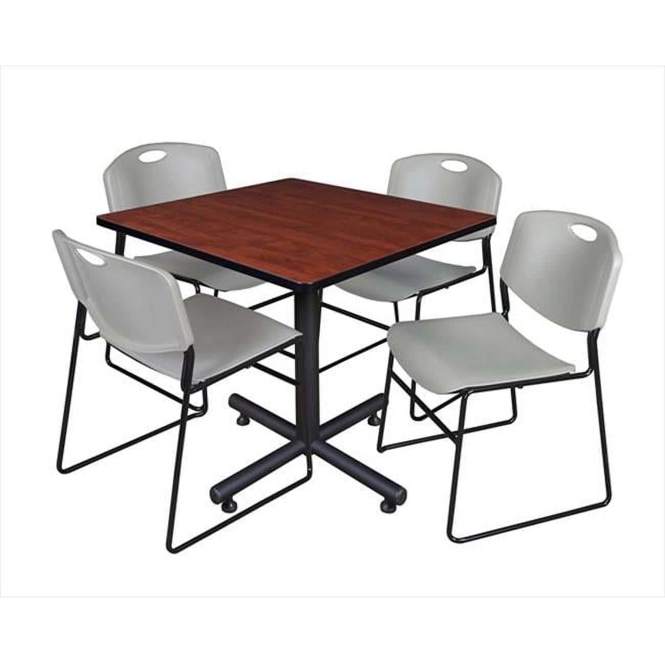42 In. Square Laminate Table, Cherry & Kobe Base With 4 Zeng Stacker Chairs, Grey - Walmart.com