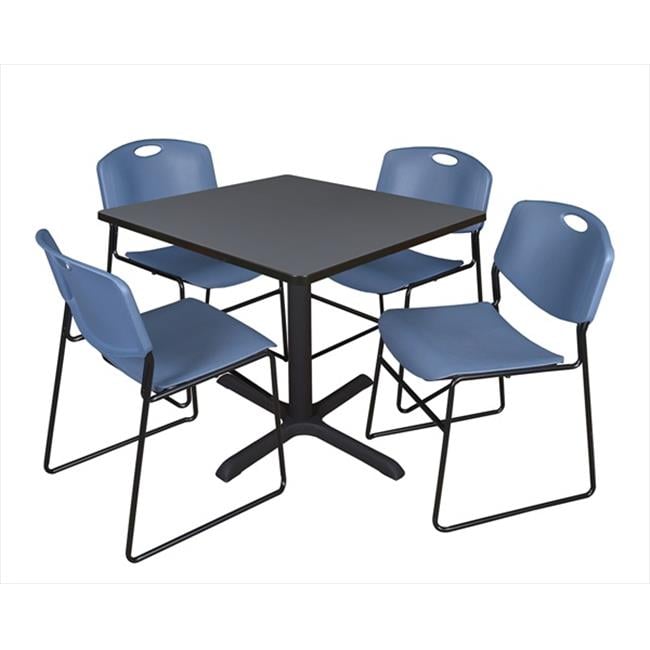 42 In. Square Laminate Table - Grey & Cain Base With 4 Blue Zeng Stack ...