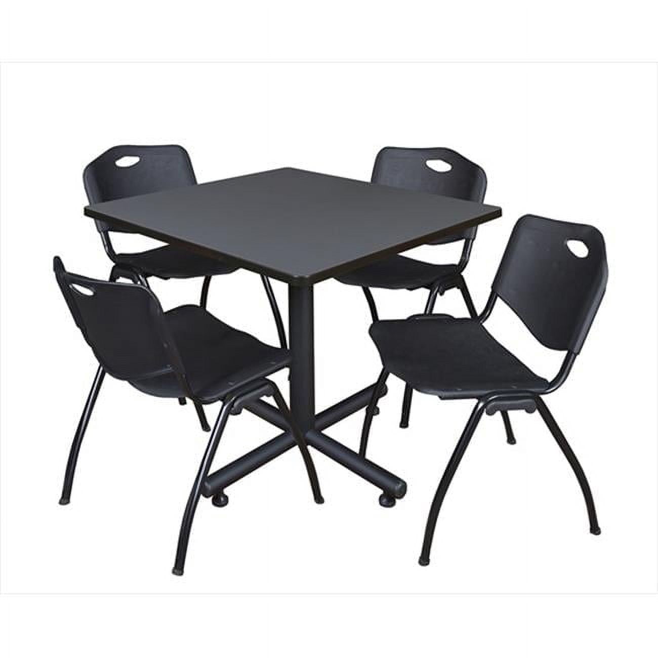 42 In. Square Laminate Table - Grey & Kobe Base With 4 M Stacker Chairs ...