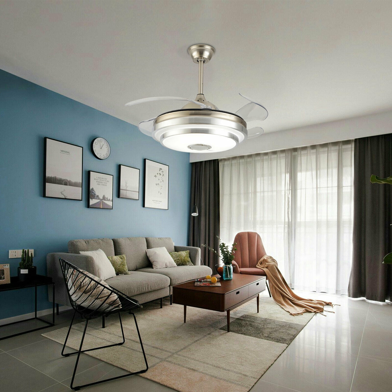 42 Inch 3 in 1 Ceiling Fan LED Light 7 Color w/Bluetooth Player for ...