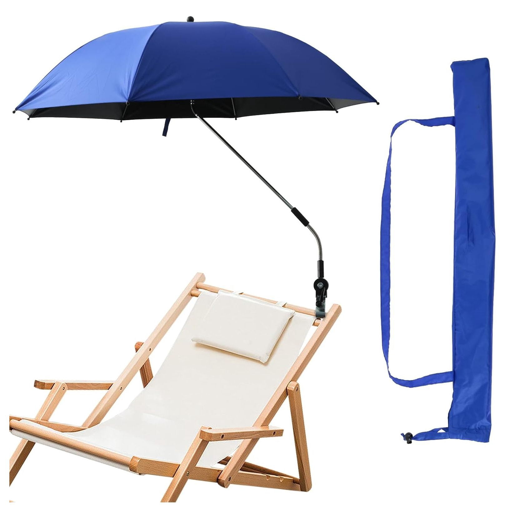 42-Inch Beach Umbrella with Universal Clamp, Portable 360° Adjustable ...