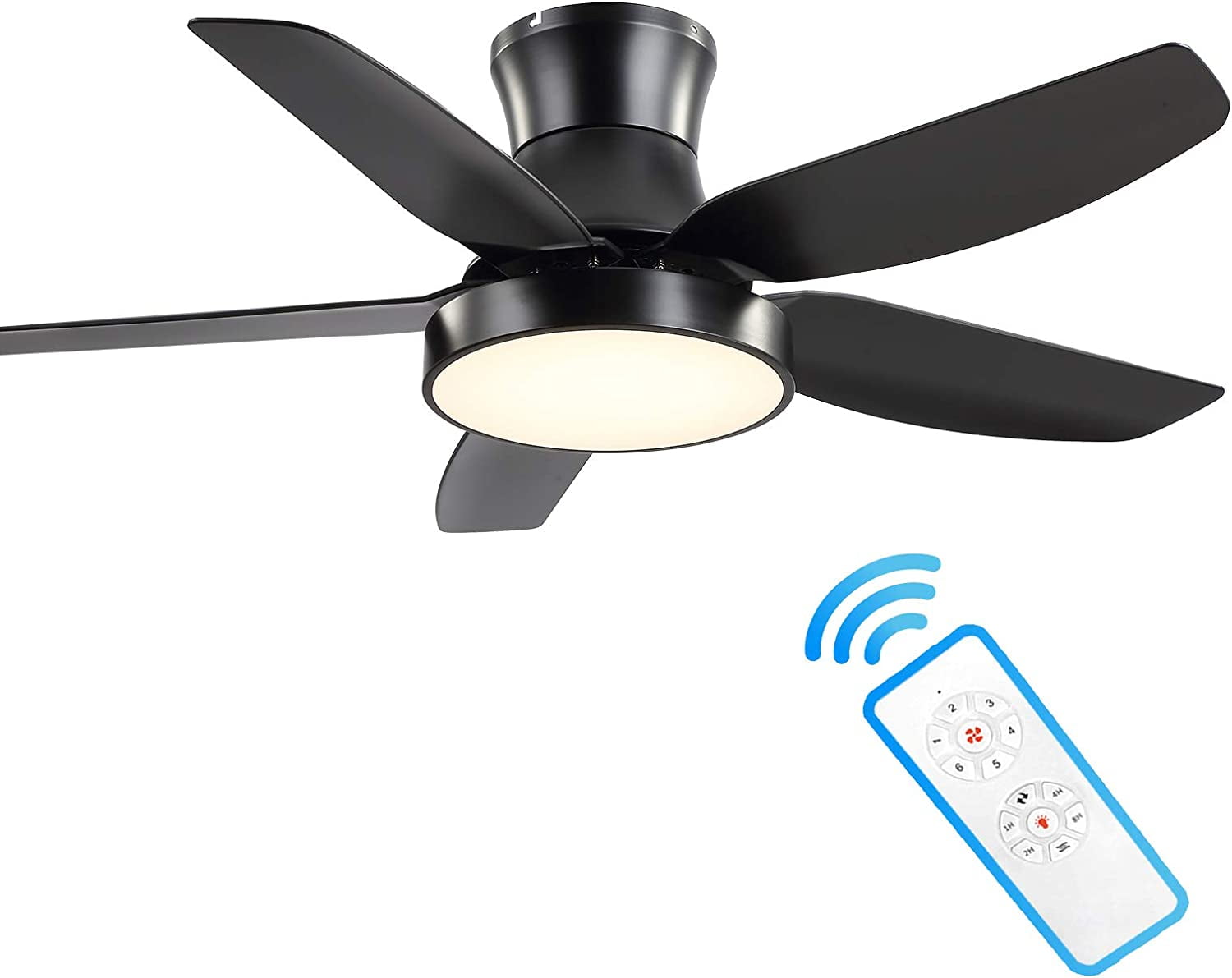 42 Inch Black Ceiling Fan With Light And Remote Control, Low Profile ...