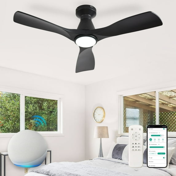 42-Inch Black Ceiling Fan with Lights: Alexa & App Remote Control ...