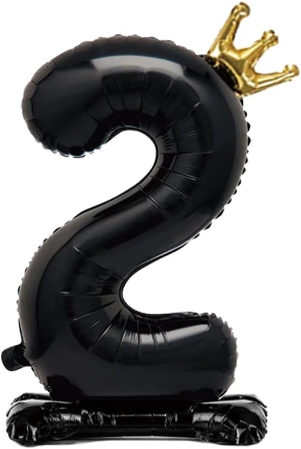 42 Inch Black Number Balloons 0-9 with Crown, Foil Large Number 2 ...