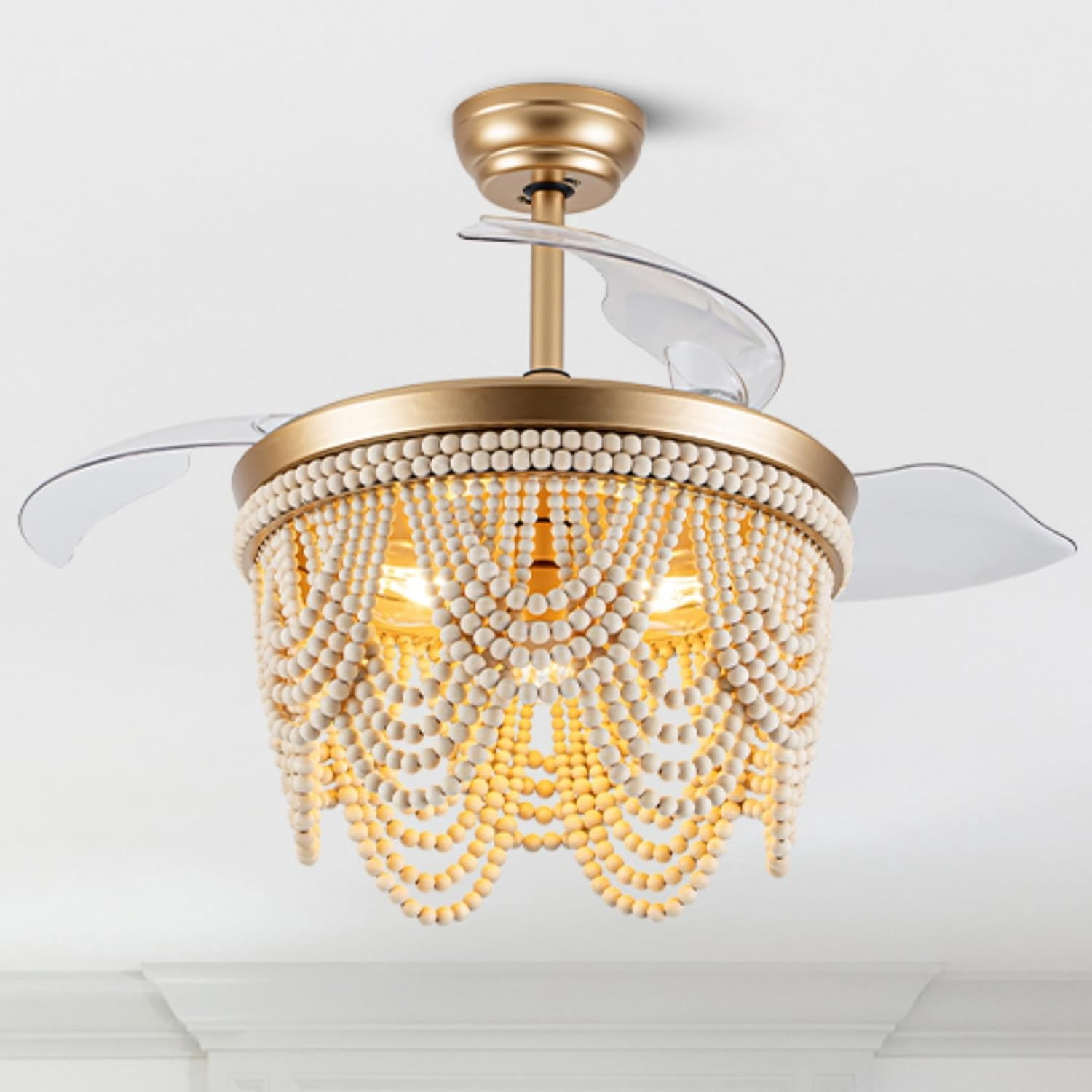 42 Inch Boho Fandelier Ceiling Fan with Lights Retractable Ceiling Fan ...