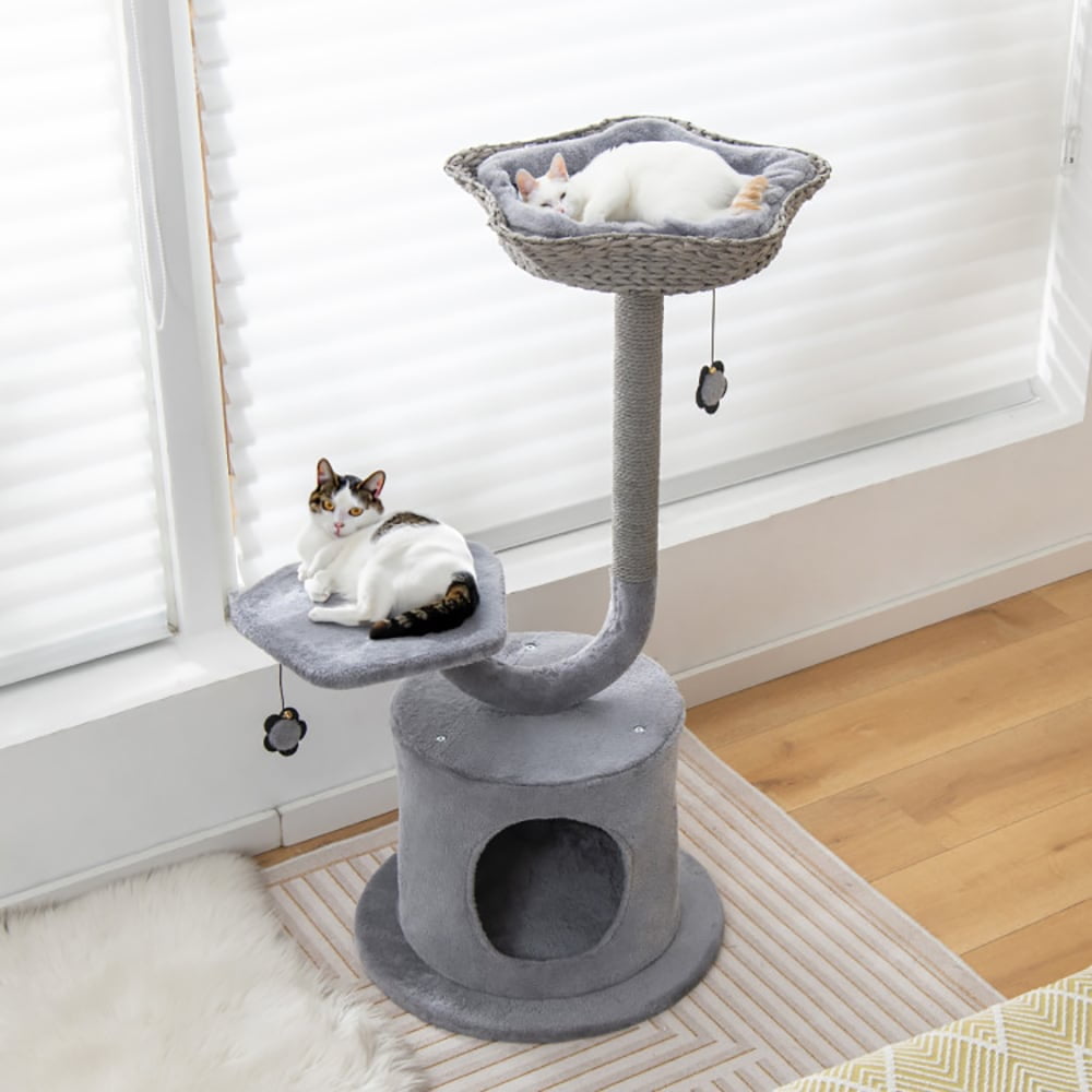 42 Inch Cat Tower with Curved Metal Supporting Frame for Large and ...