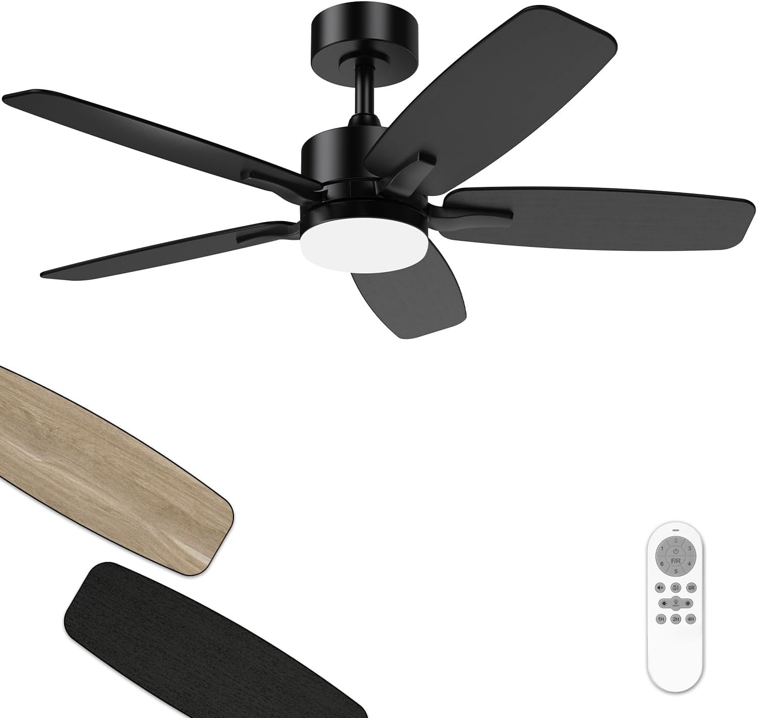 42 Inch Ceiling Fan with Light and Remote, Small Modern Black Ceiling ...