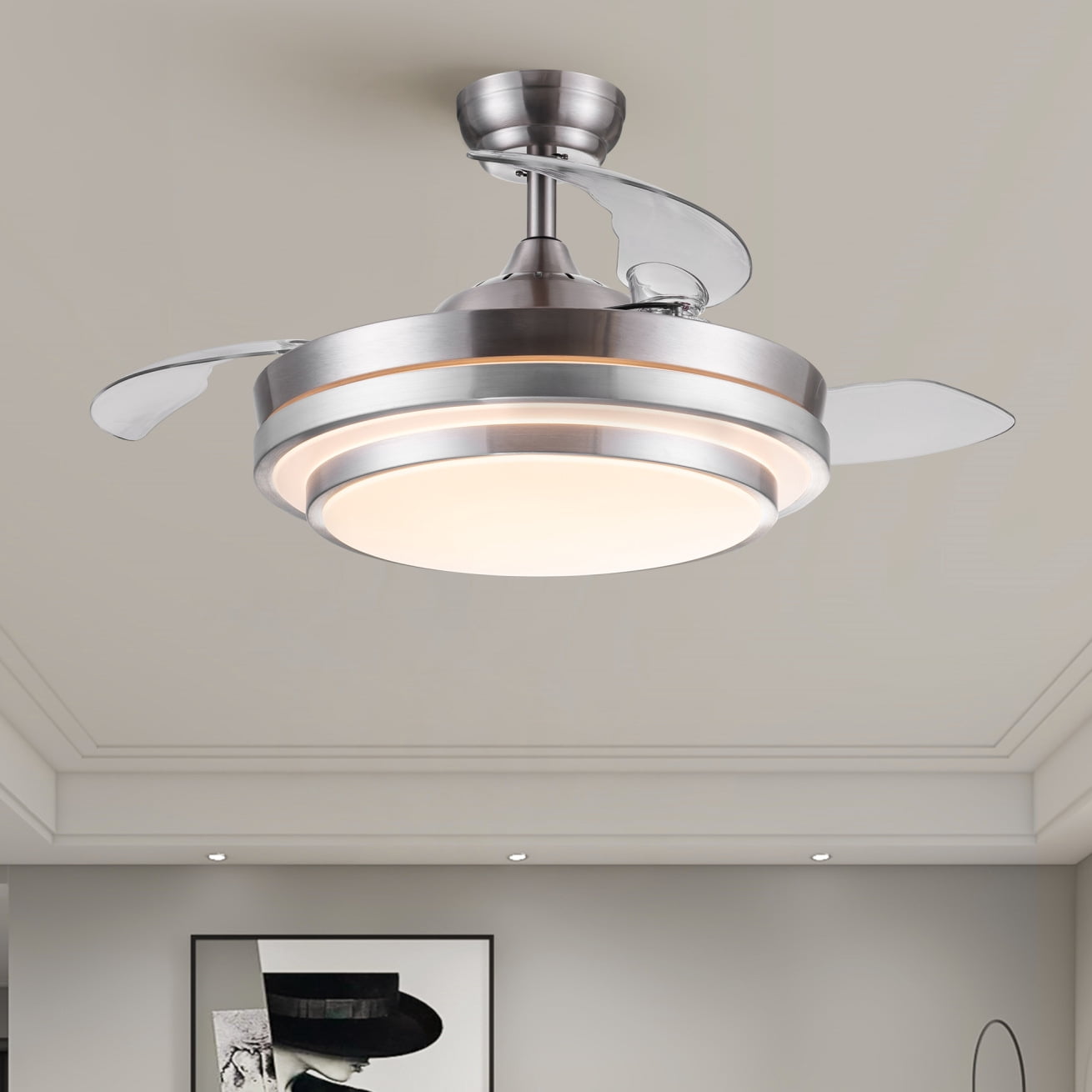 42 Inch Ceiling Fan with Light, Retractable Ceiling Fan with Remote ...
