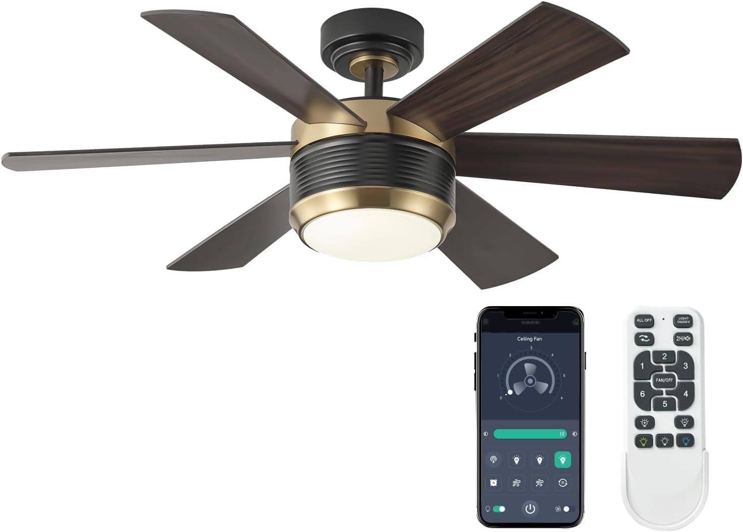 42 Inch Ceiling Fan with Lights and Remote, 6 Blade App Control Timer ...