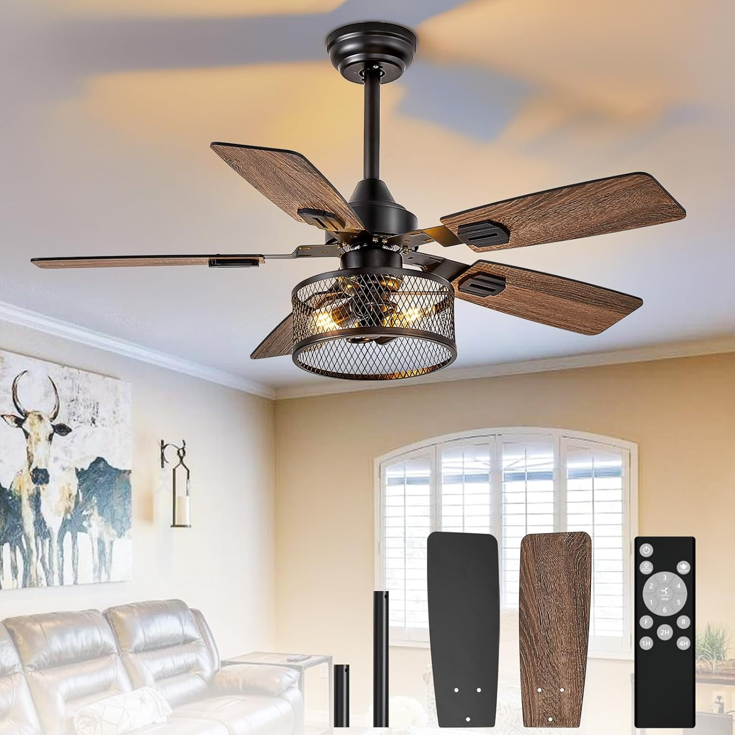 42-Inch Ceiling Fans with Lights: Caged Ceiling Fans Dual Finish 5 ...