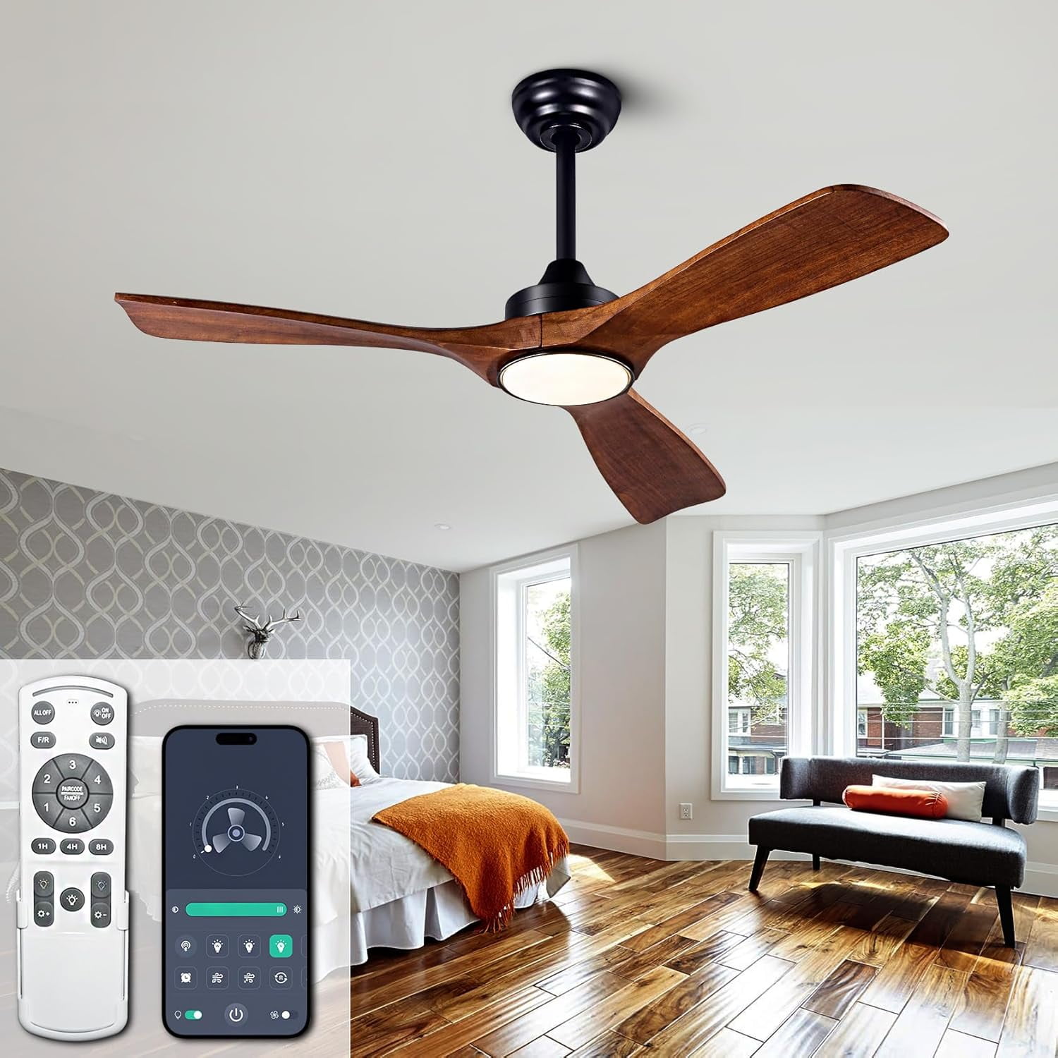 42 Inch Ceiling Fans with Lights, Remote/APP Control, 3CCT Dimmable ...