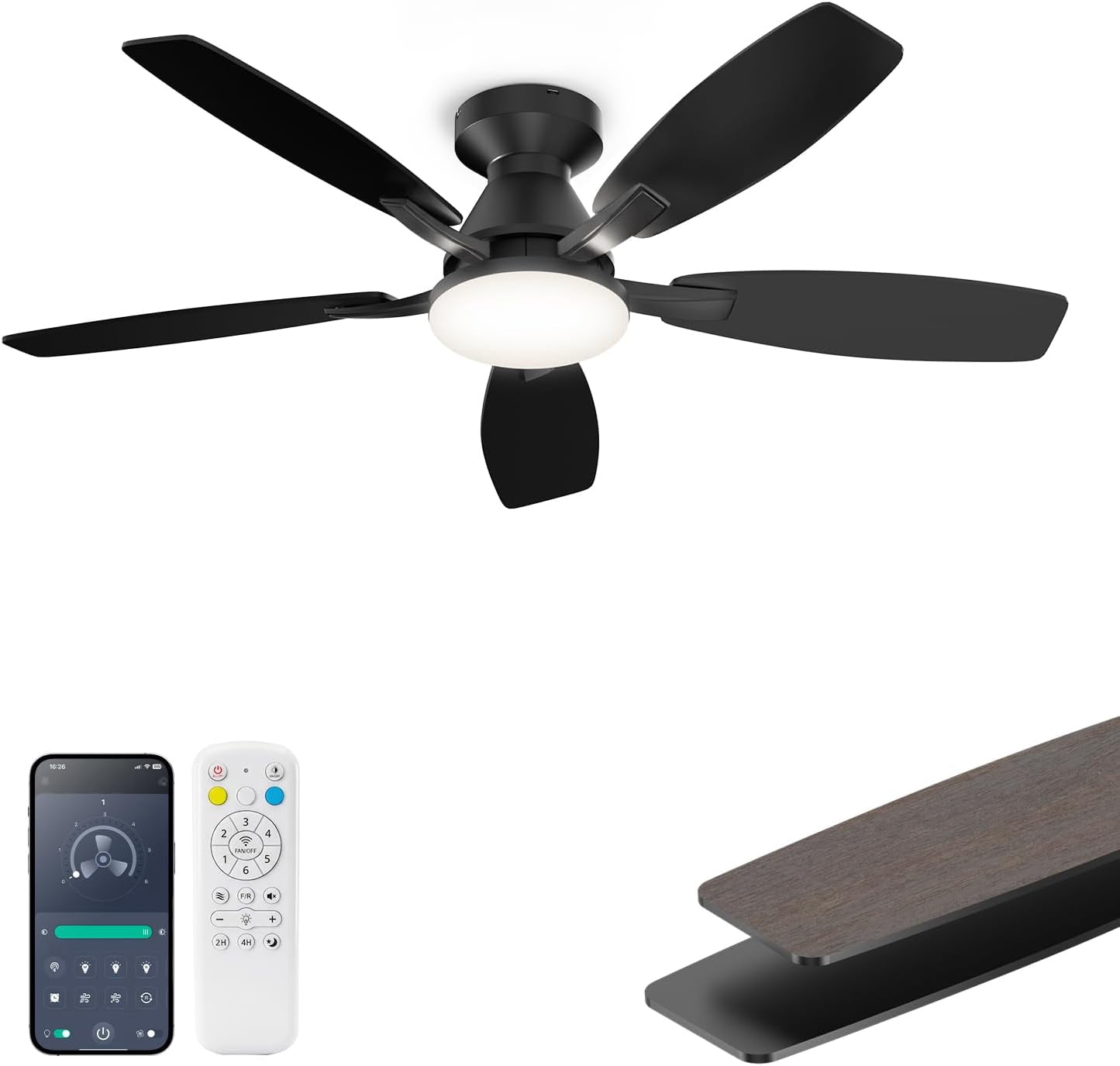 42 Inch Ceiling Fans with Lights，Remote & App Control, Quiet Reversible ...