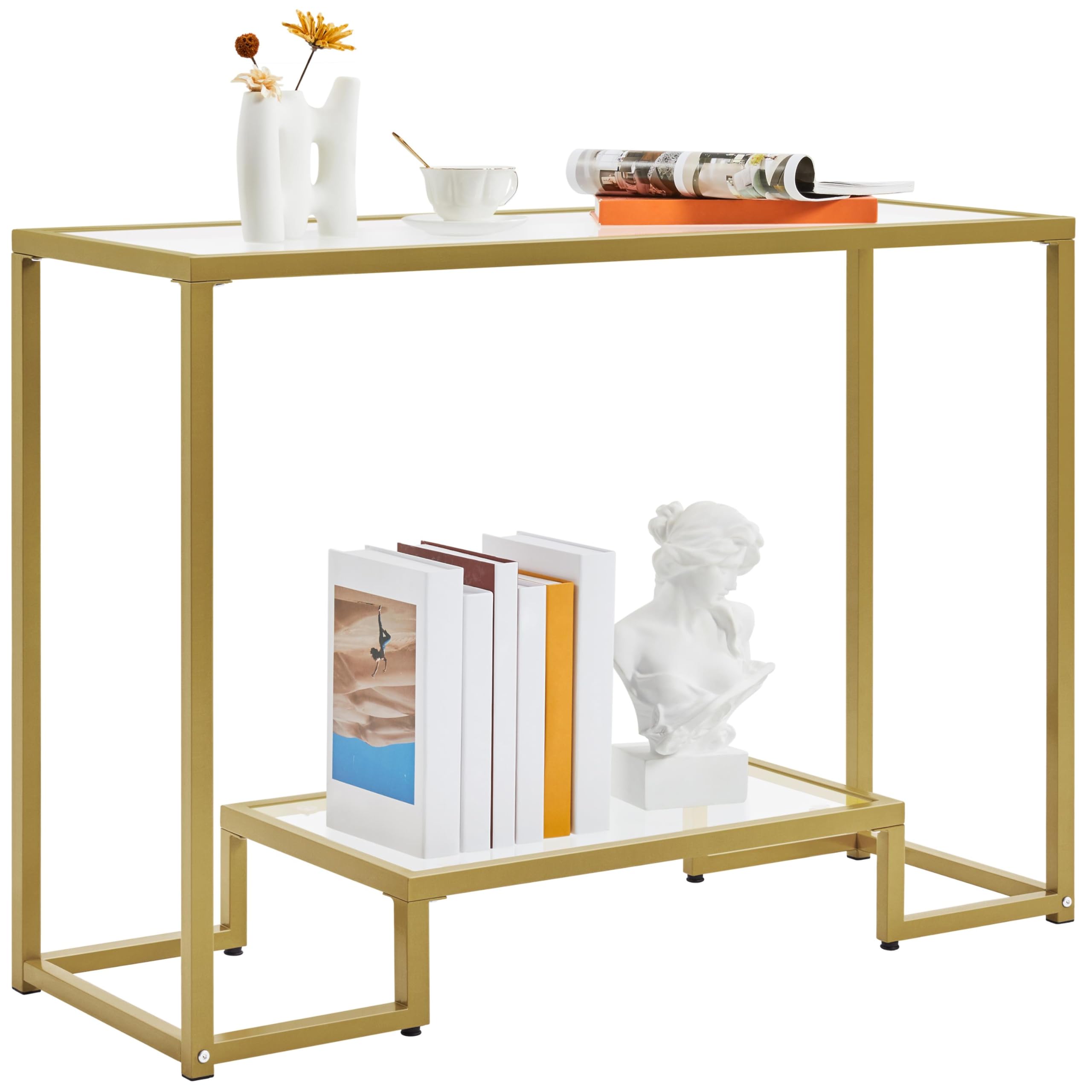 42 Inch Console Table Entryway Sofa Table with Tempered Glass, 2-Tier ...
