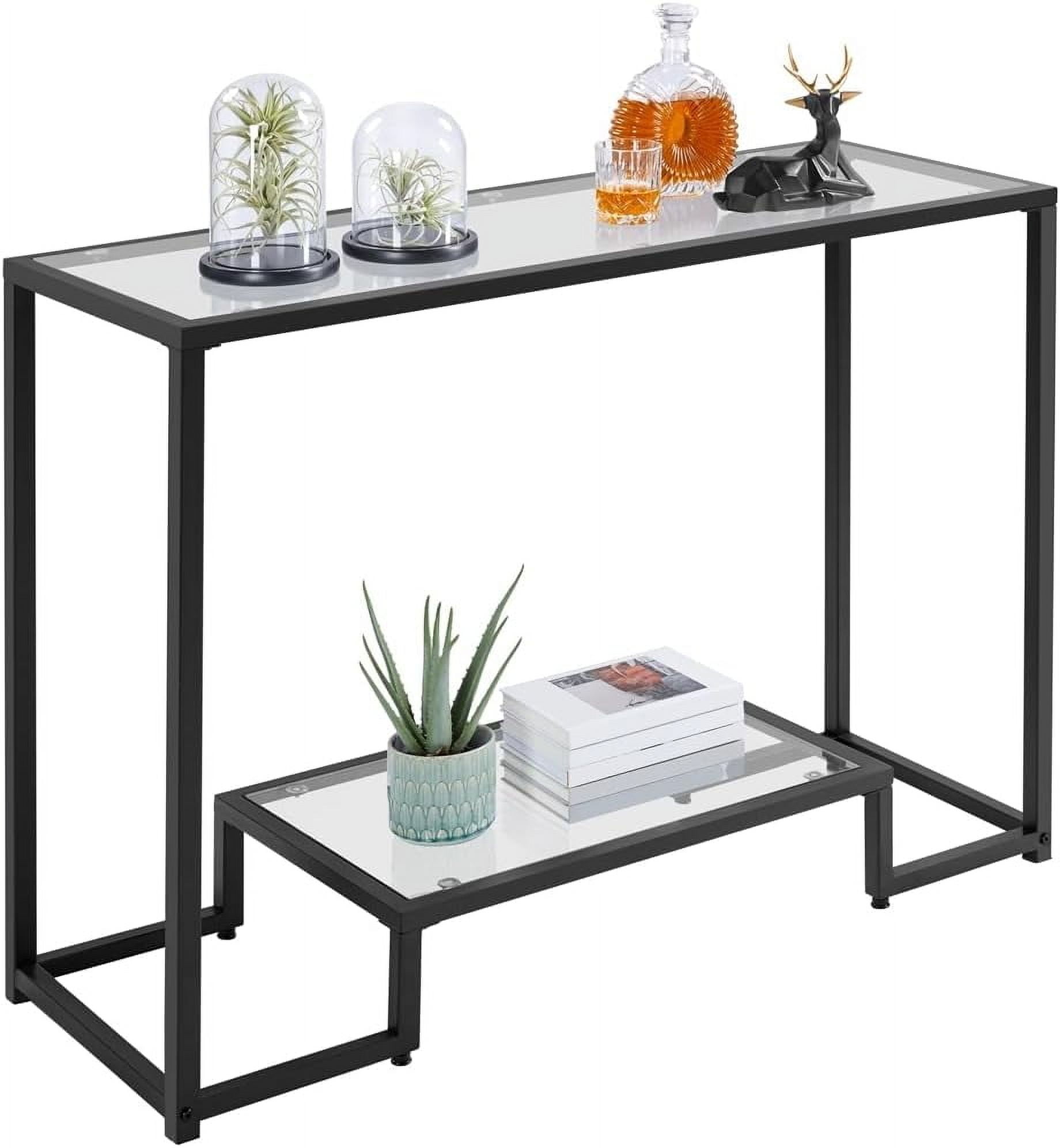 42 Inch Console Table, Tempered Glass Entryway Table, 2-Tier Sofa ...