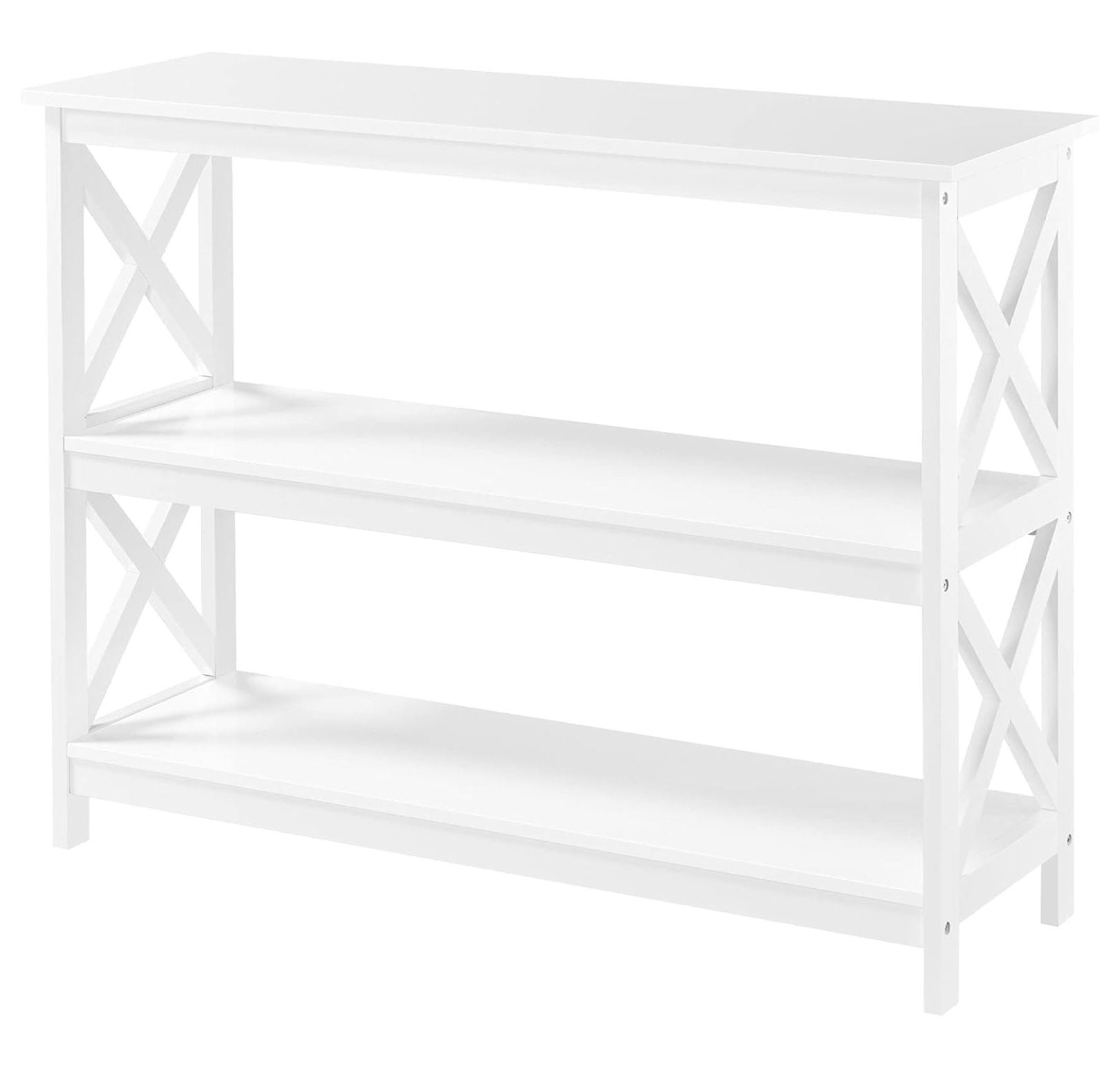 42 Inch Console Table, X Design Sofa Table with 3 Shelves, Narrow ...