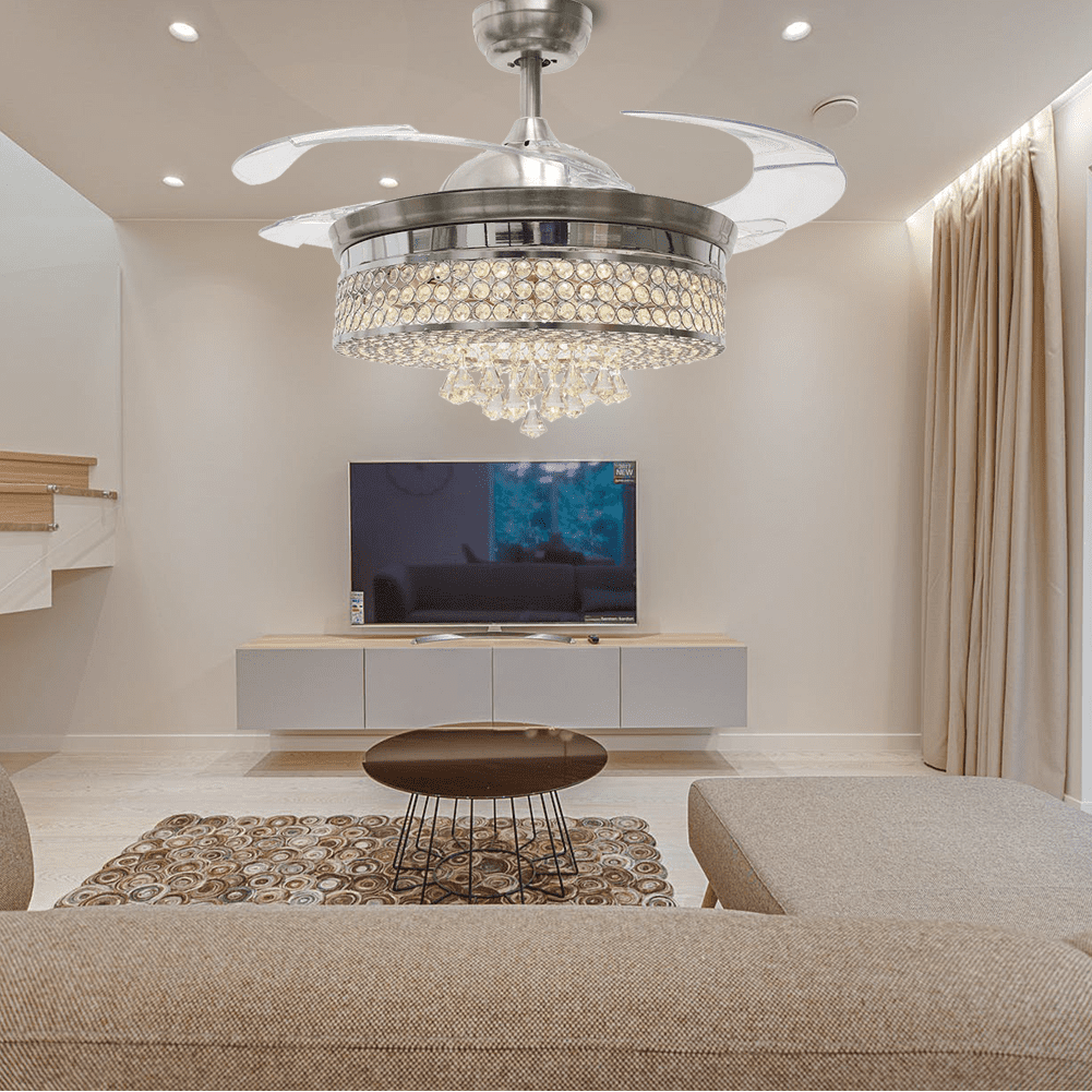 42 Inch Dimmable Chandelier Crystal Ceiling Fan with Light and Remote ...