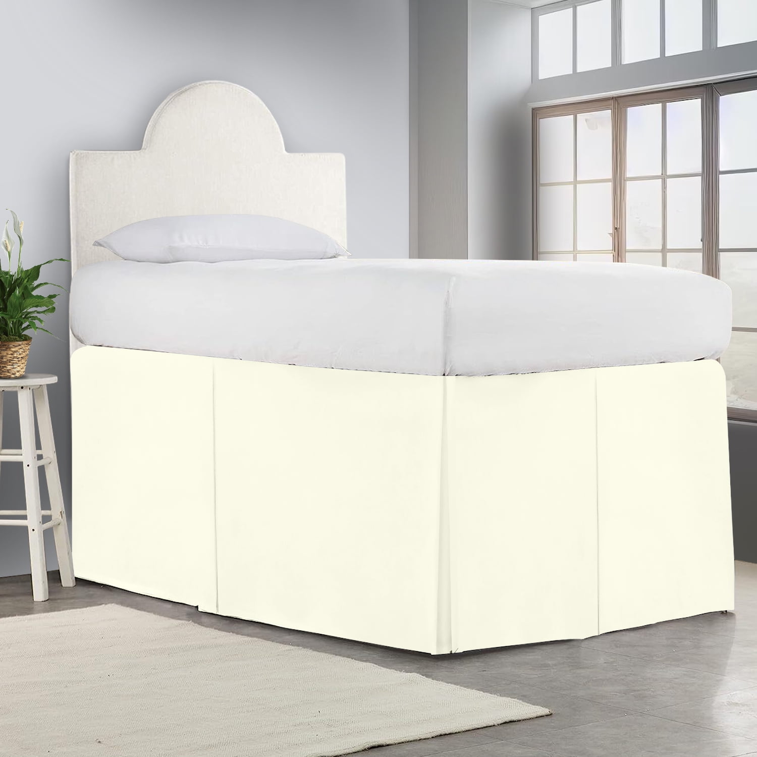 42 Inch Drop Twin XL Size Dorm Bed Ivory Solid Bed Skirt Lightweight Pleated Pattern Split ...