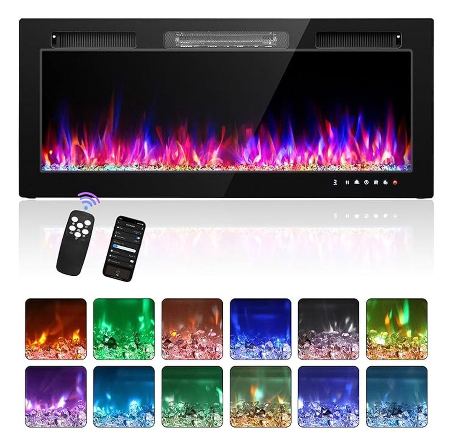 42 Inch Electric Fireplace Insert, 1500W Recessed & Wall-Mounted 2-in-1 ...
