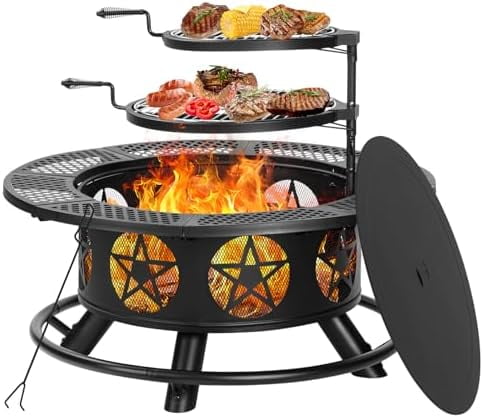 42 Inch Fire Pit with 2 Grills, Extra Large Wood Burning Fire Pits for ...