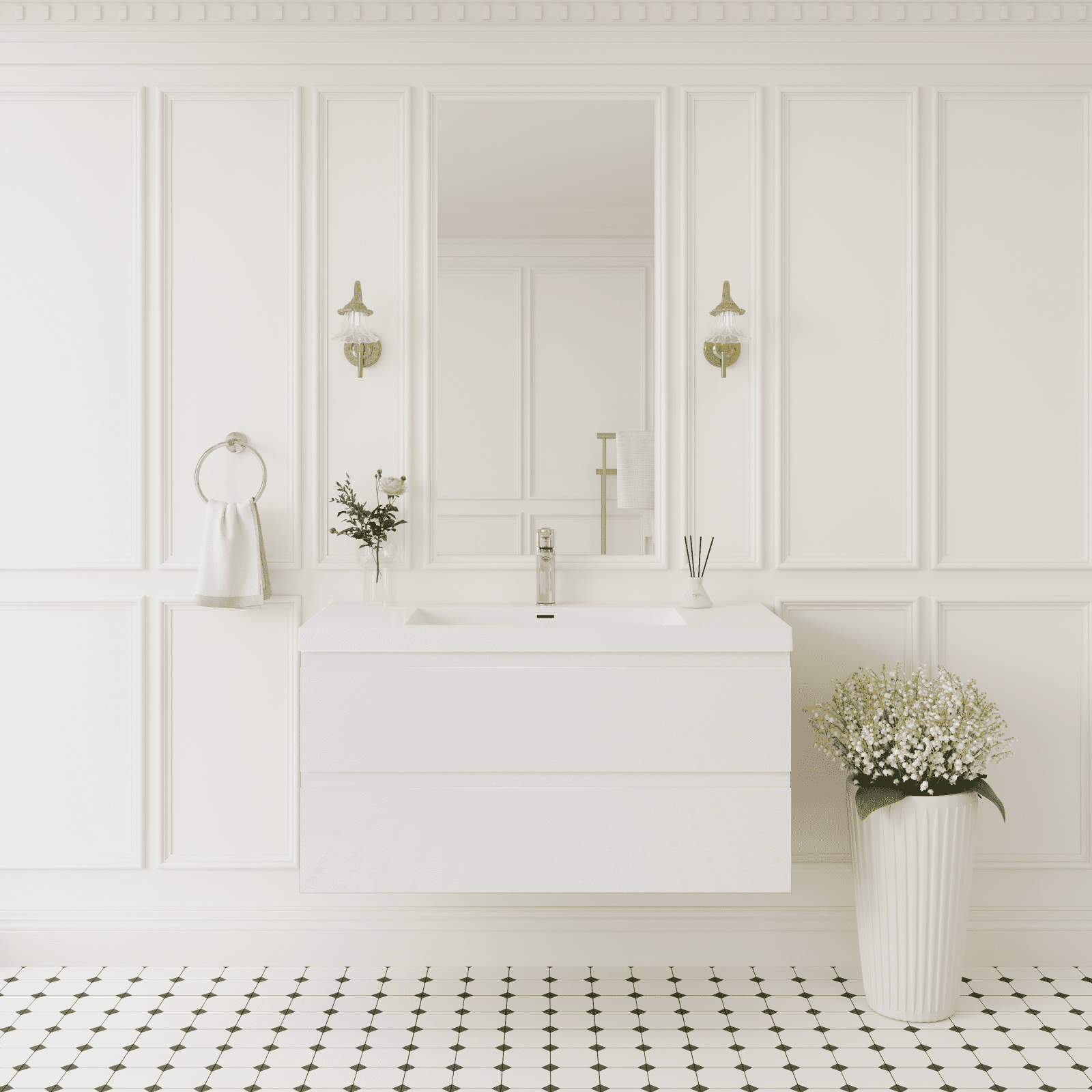 42-Inch Floating Bath Vanity with Modern Wall-Mounted Cabinet, Resin ...