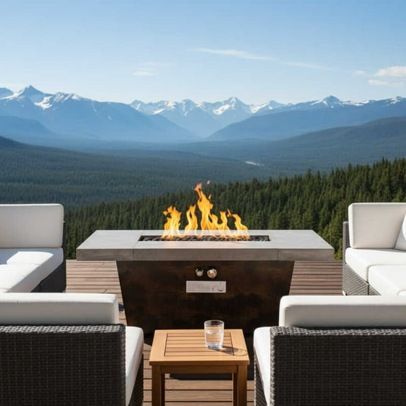 42 Inch Gas Table, Rectangle Fire Pit with Cement-Imitating Texture ...