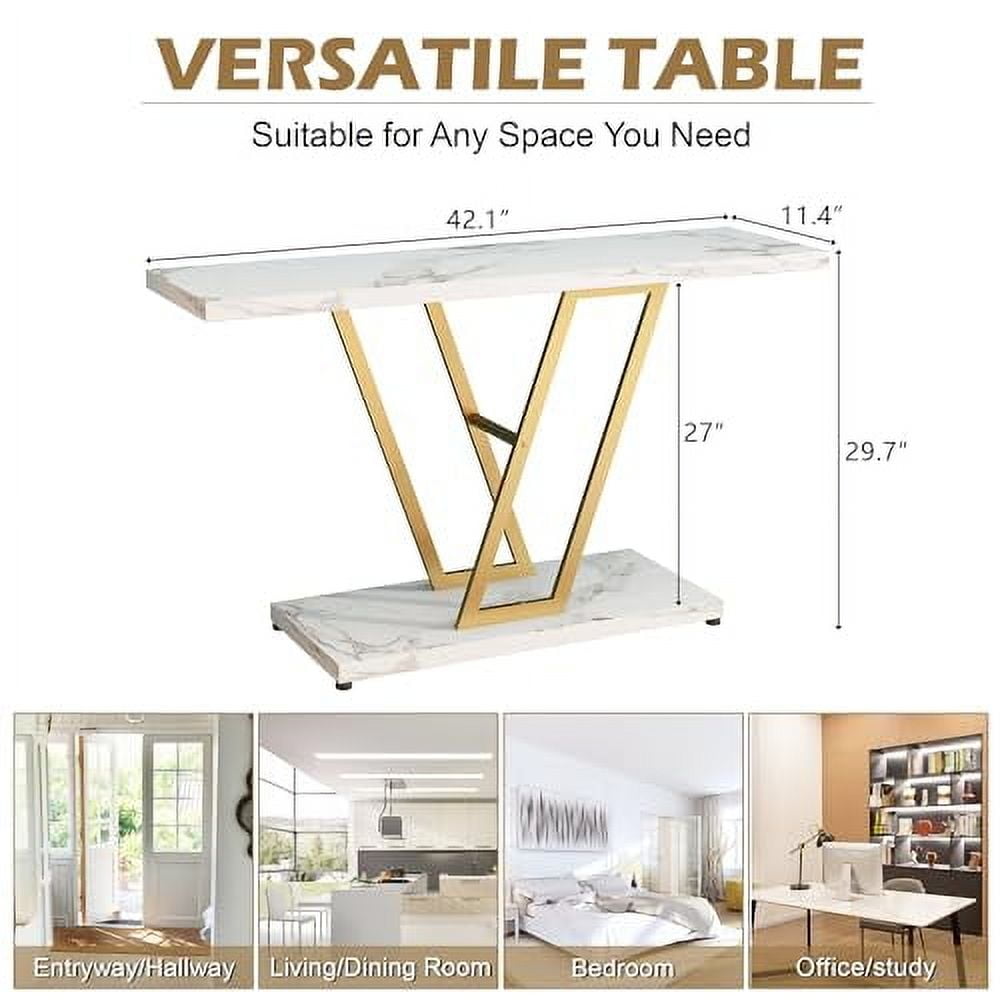 42-Inch Gold & White Console Table, Rectangle Modern Entryway Table ...