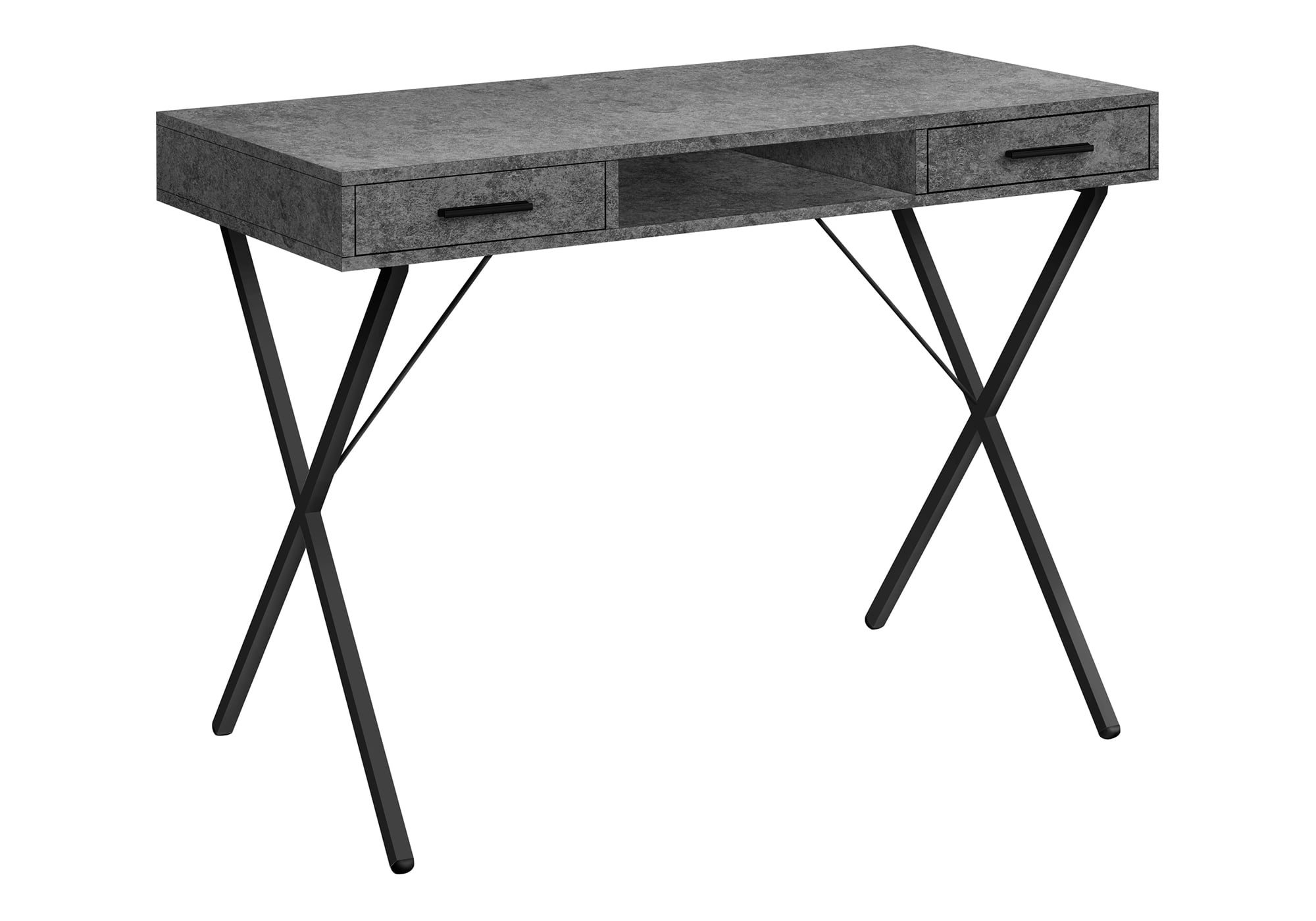 42 Inch Grey Stone Look Computer Desk with X Frame and Triple Storage ...
