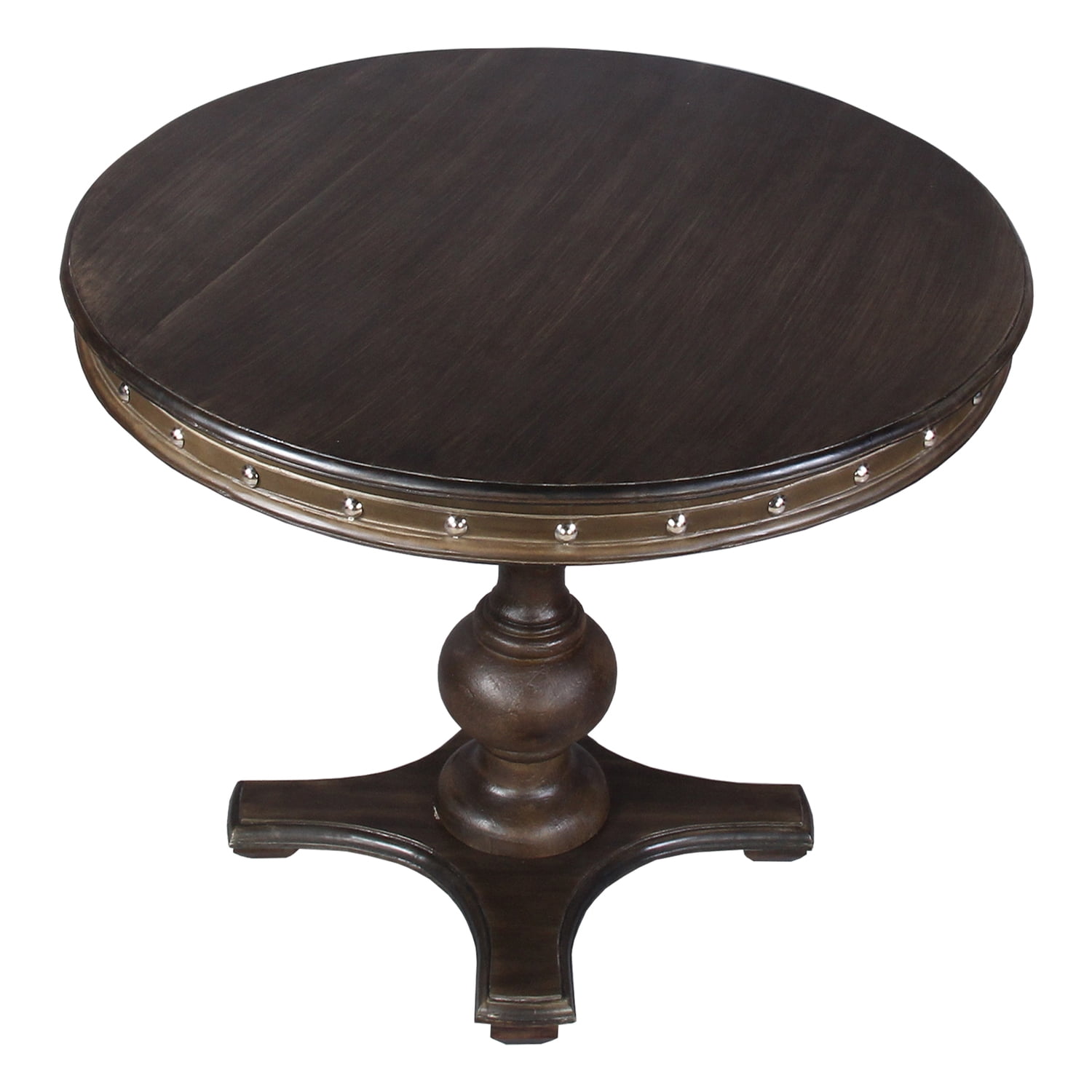 42 Inch Handcrafted Round Mango Wood Dining Table, Subtle Rivet Accents ...
