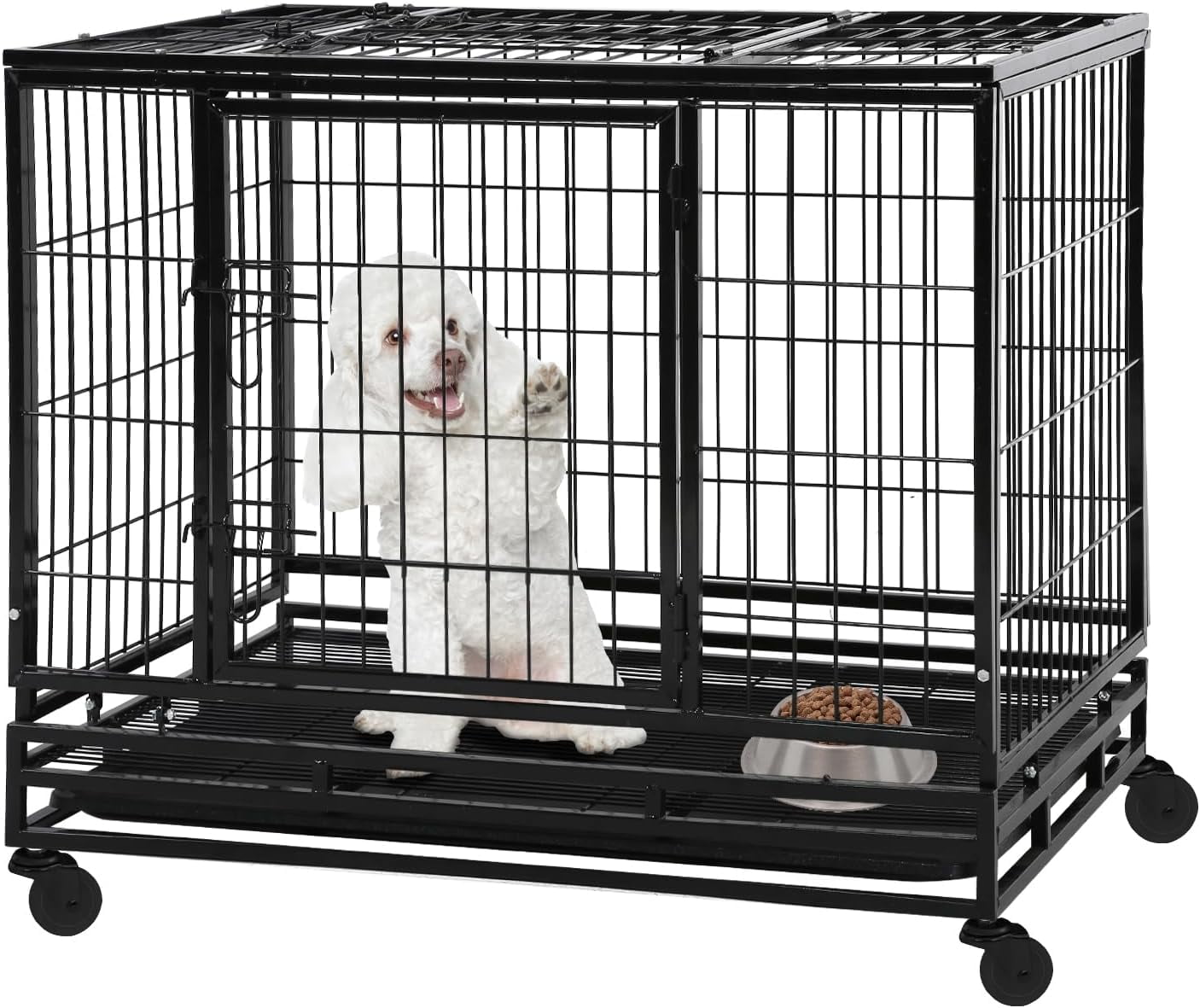 Heavy Duty Metal Wire Dog Crate with Removable Tray and Wheels ...