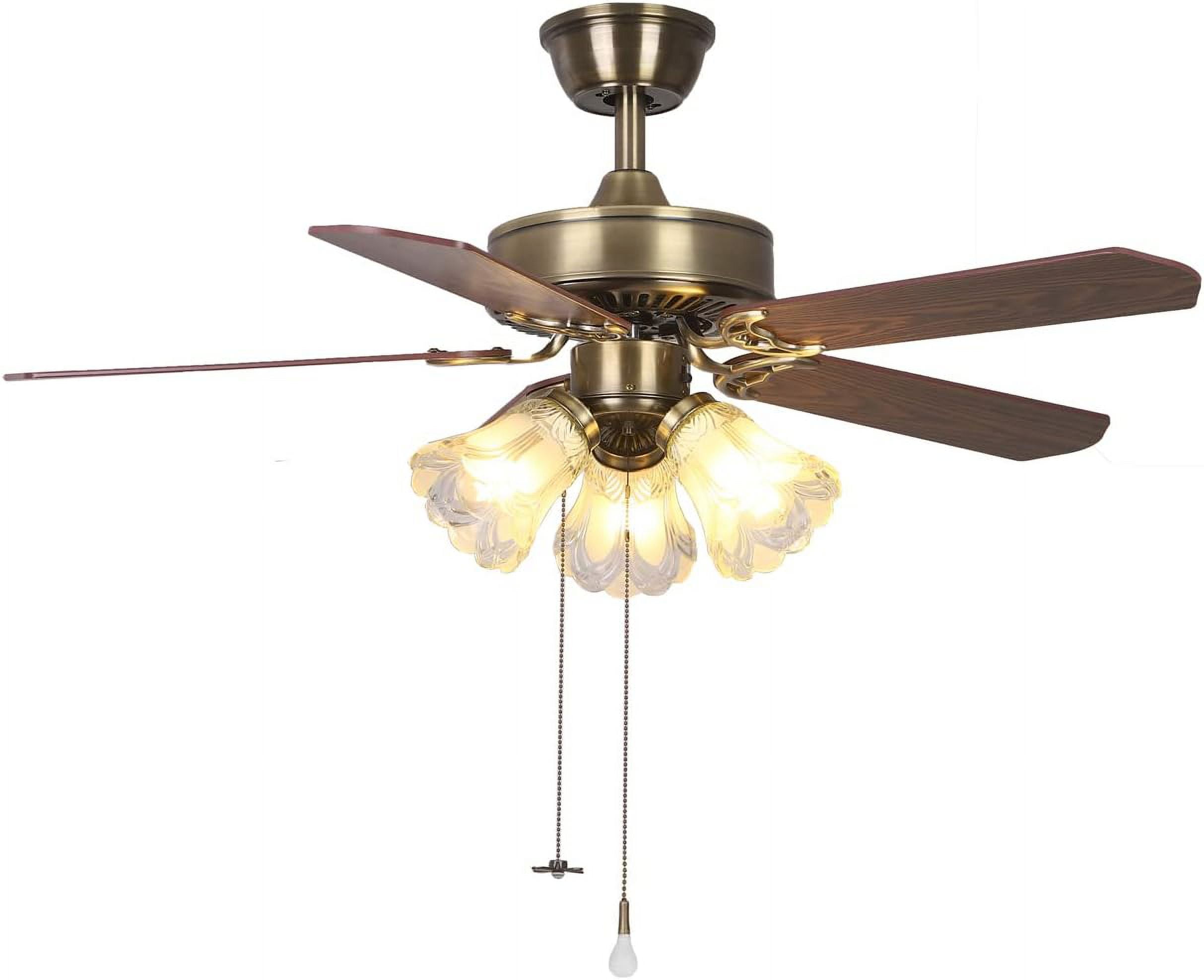 42 Inch Indoor Ceiling Fan with Pull-Chain and Three LED Light Bulbs ...