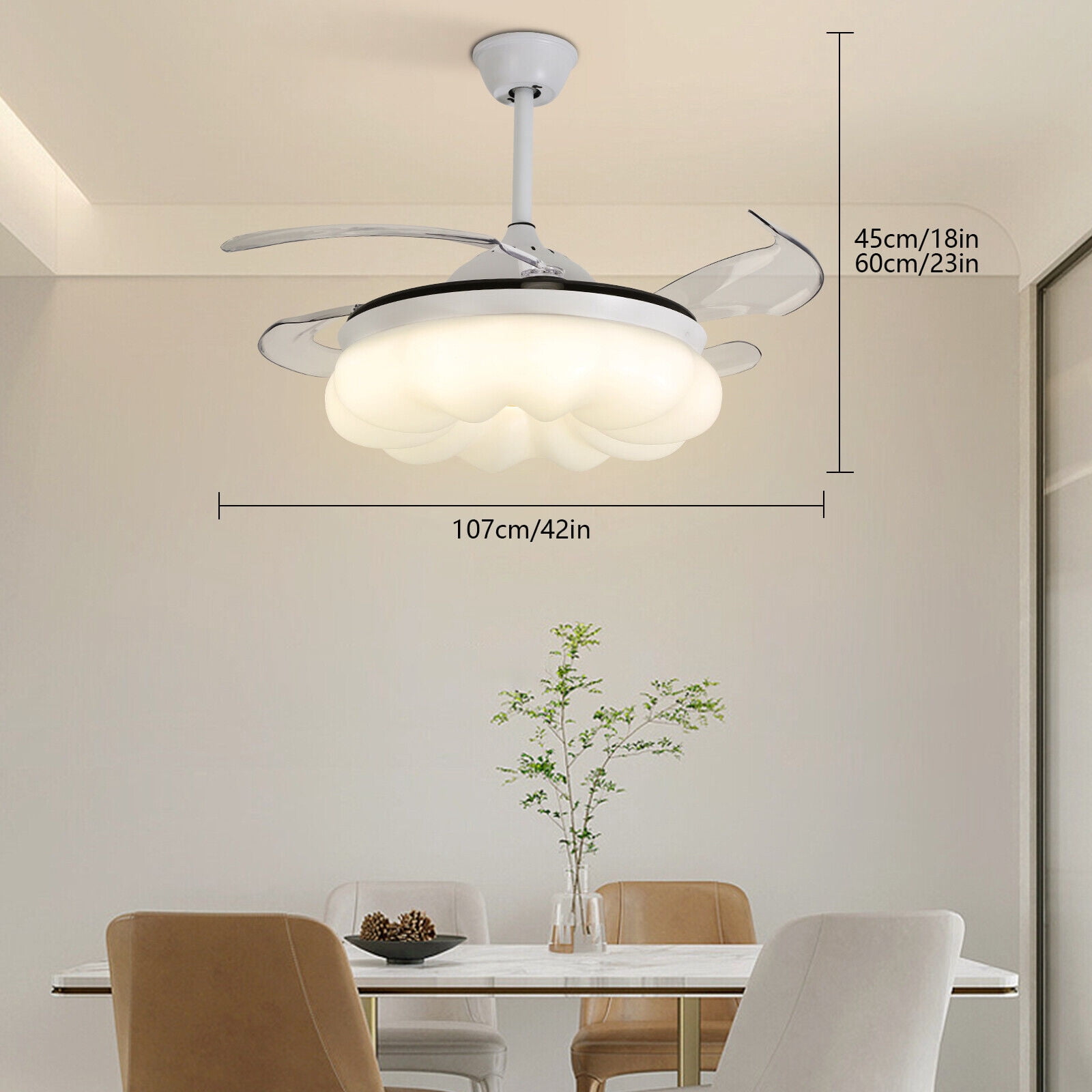 42 inch LED Arcs Shape 4 Blades Retractable Ceiling Fan W/ Lights ...