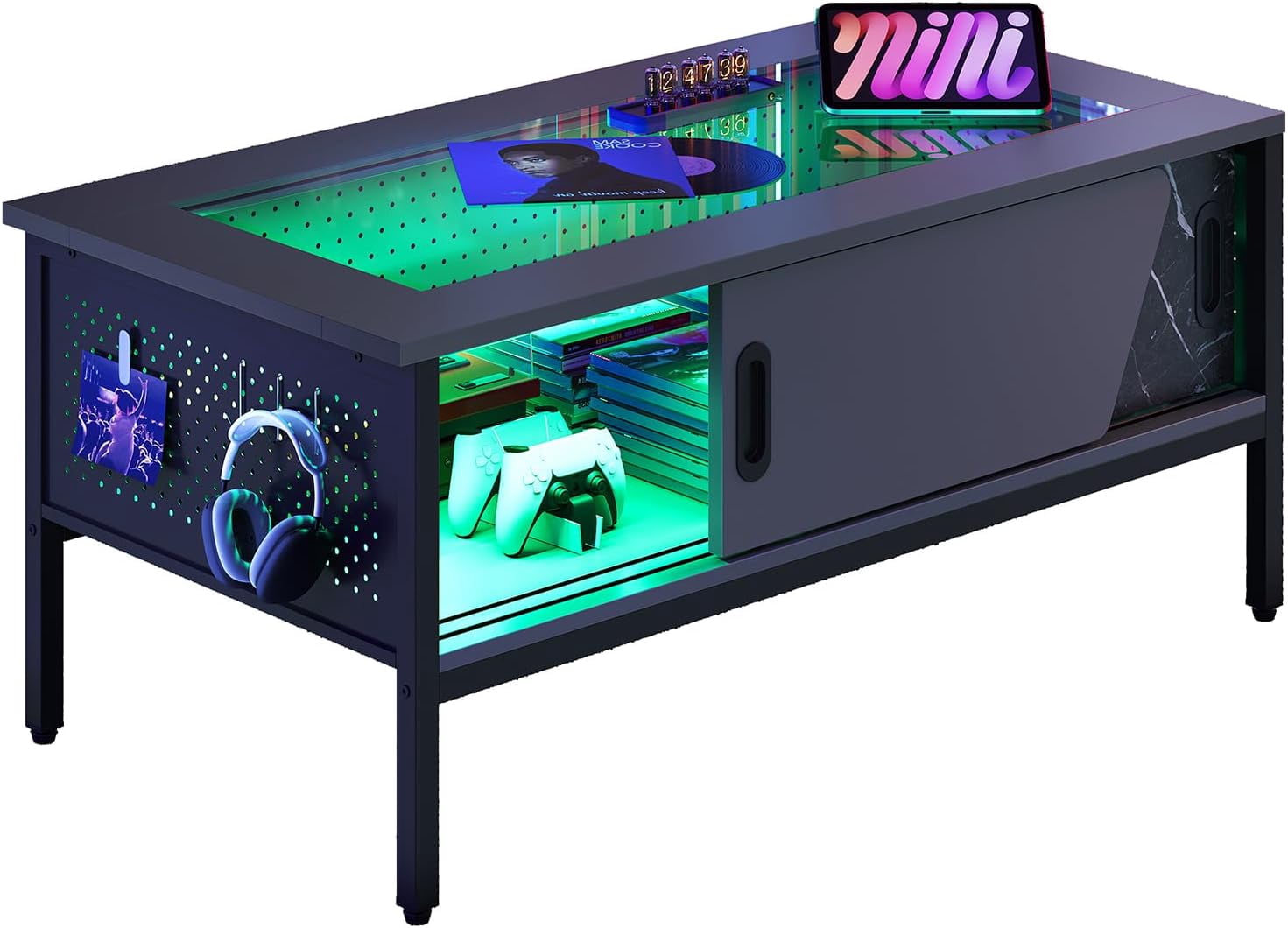 42 Inch LED Coffee Table with Storage Glass Coffee Tables for Living ...