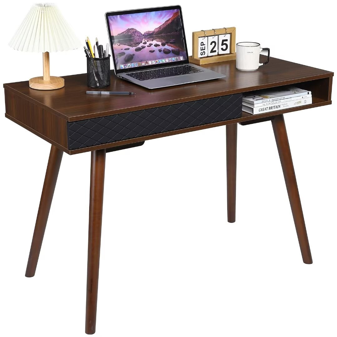 42 Inch Mid Century Modern Desk, Simple Computer Desk with Drawer and ...