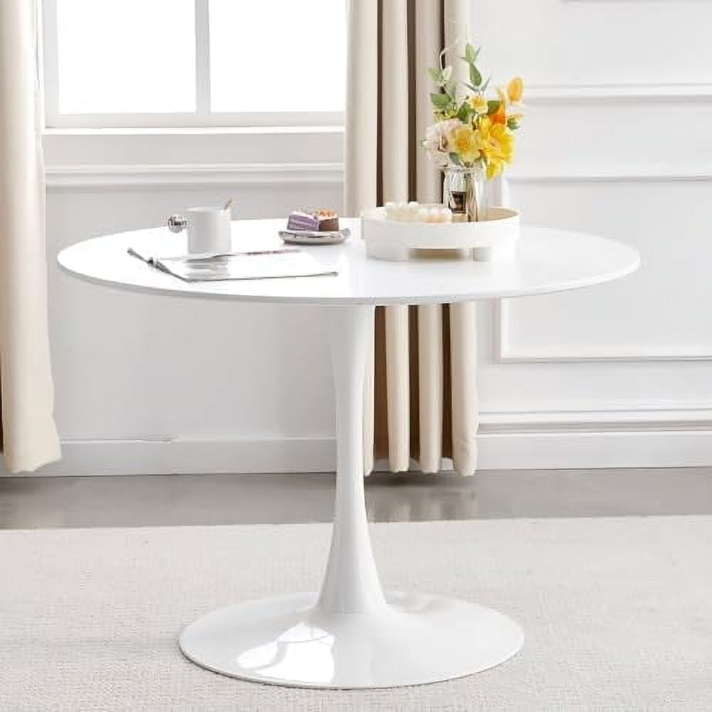 42 Inch Modern Round White Dining Table for 4-6 Person,Mid-Century ...