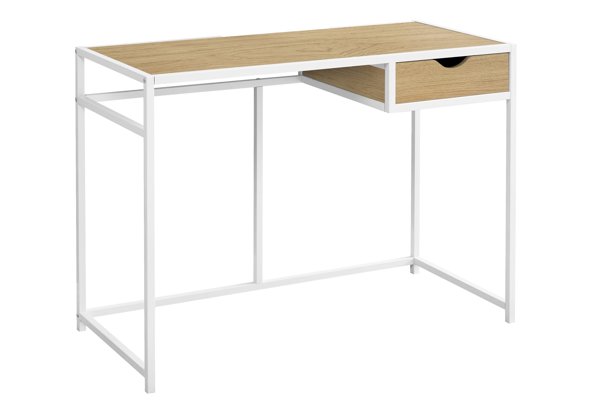 42 Inch Natural Wood Look Computer Desk with White Metal Frame and ...