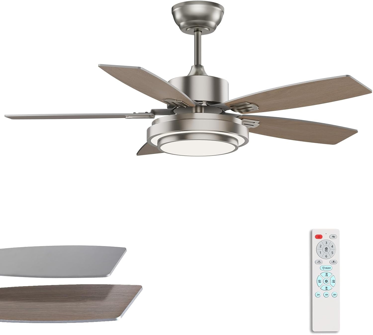 42 Inch Nickel Ceiling Fans with Lights and Remote Control for Bedroom ...