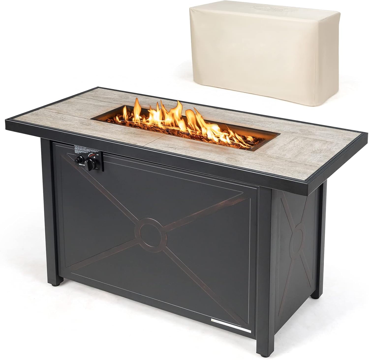 42 Inch Propane Fire Pit Table, 60,000 BTU Outdoor Rectangle Gas Fire ...