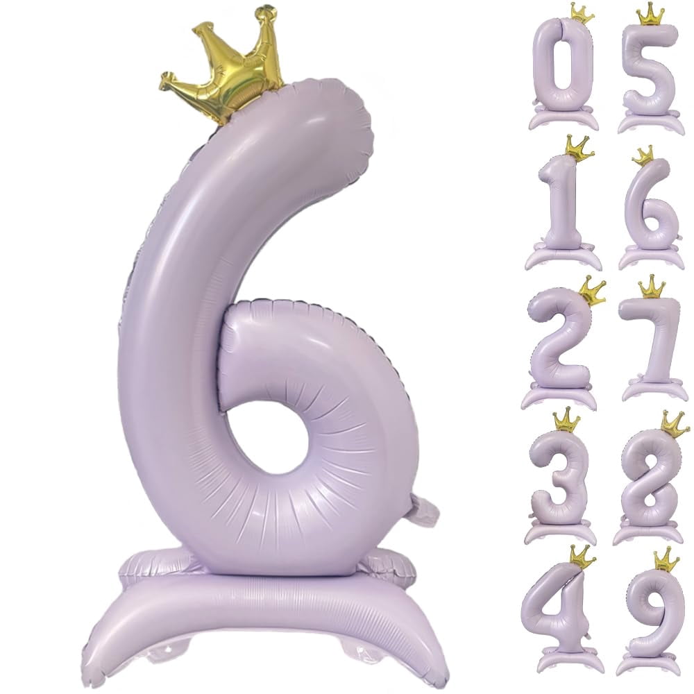 42 Inch Purple Number MSF2 Balloon with Base Light Purple Crown Balloon ...