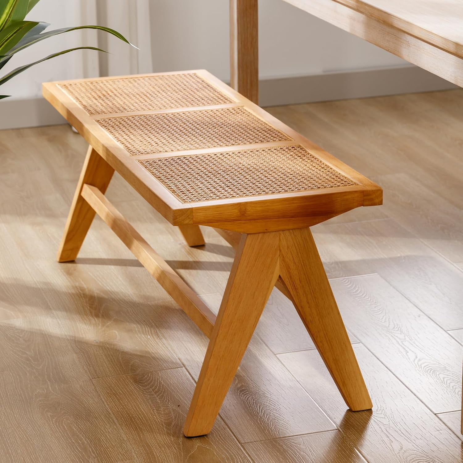 42 Inch Rattan Dining Bench, Farmhouse Woven Bench for Bedroom End of ...