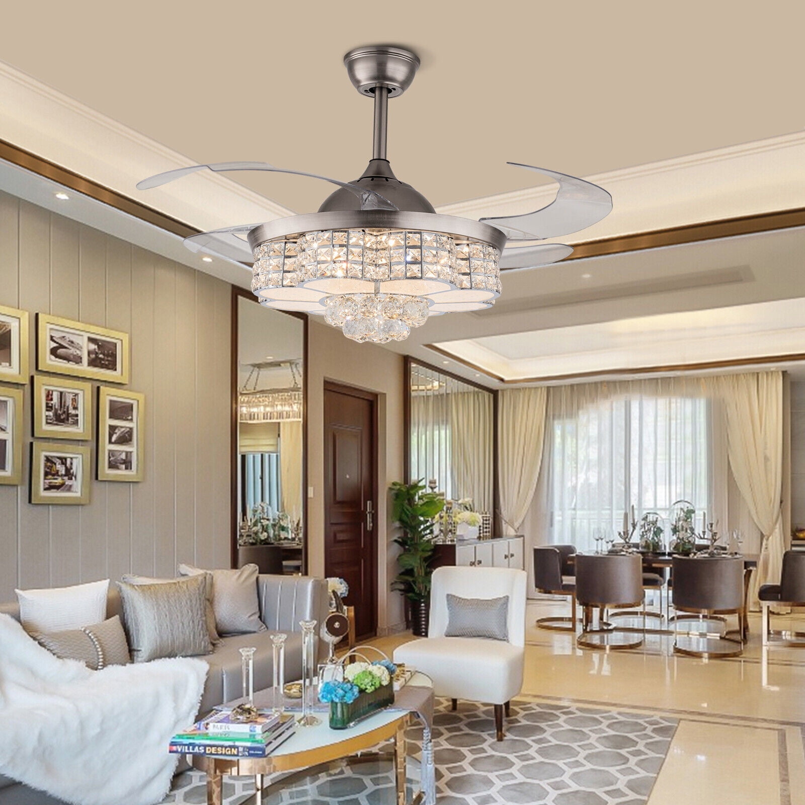 42 Inch Remote Control Retractable Ceiling Fan Chandelier Exquisite ...