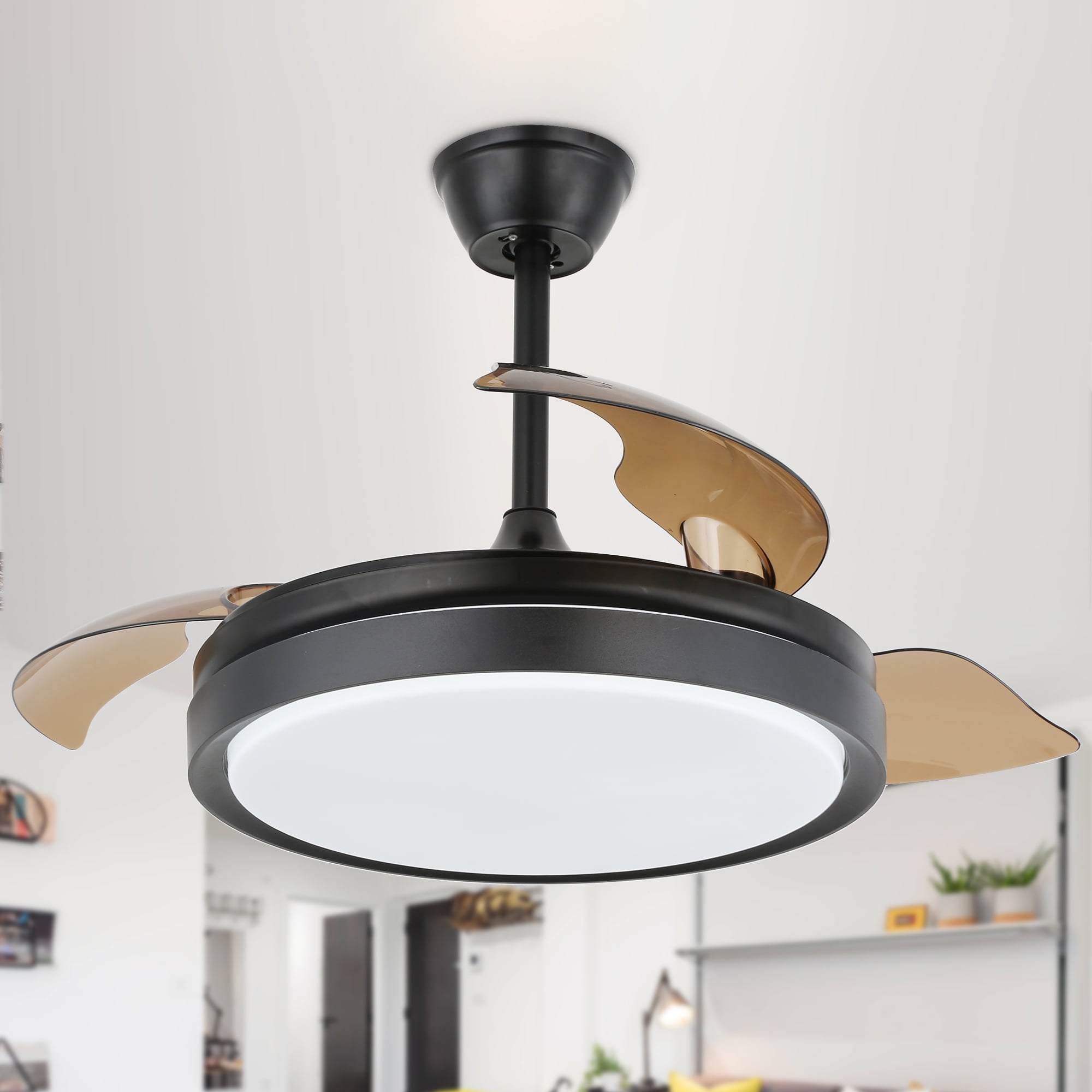 42 Inch Retractable Ceiling Fan with Lights and Remote Control Modern ...