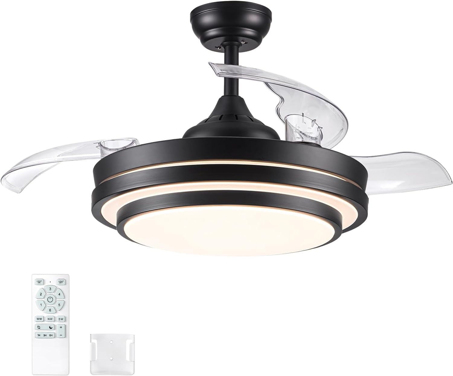 42 Inch Retractable Ceiling Fan with Lights Remote Control, Quiet ...
